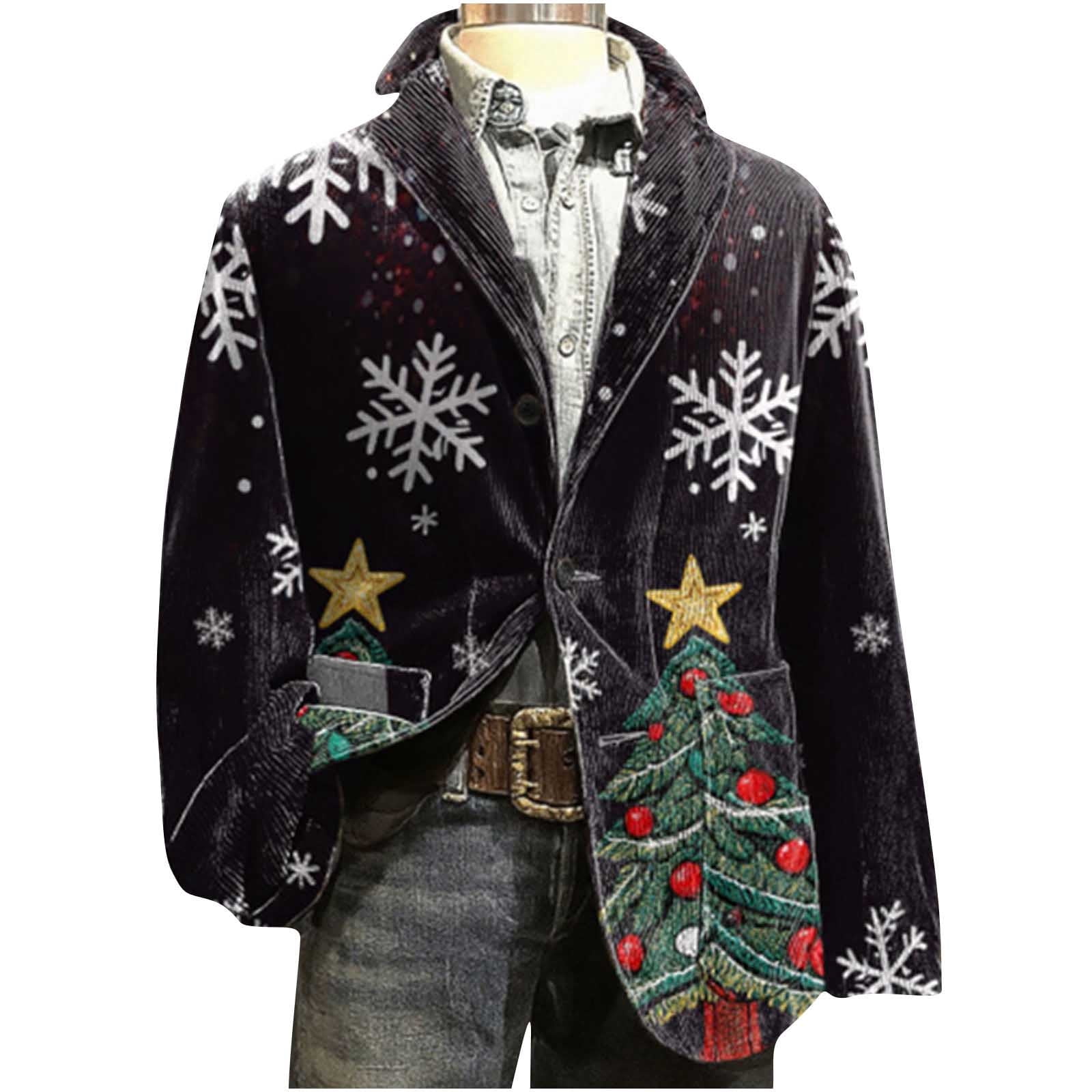 Miluxas Christmas Blazer Men Corduroy Xmas Print Holiday Party Jacket ...