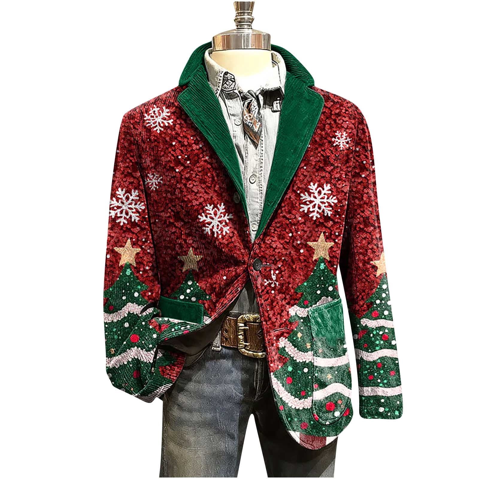 Miluxas Christmas Blazer Men Vintage Corduroy Xmas Graphic Suit Jackets ...