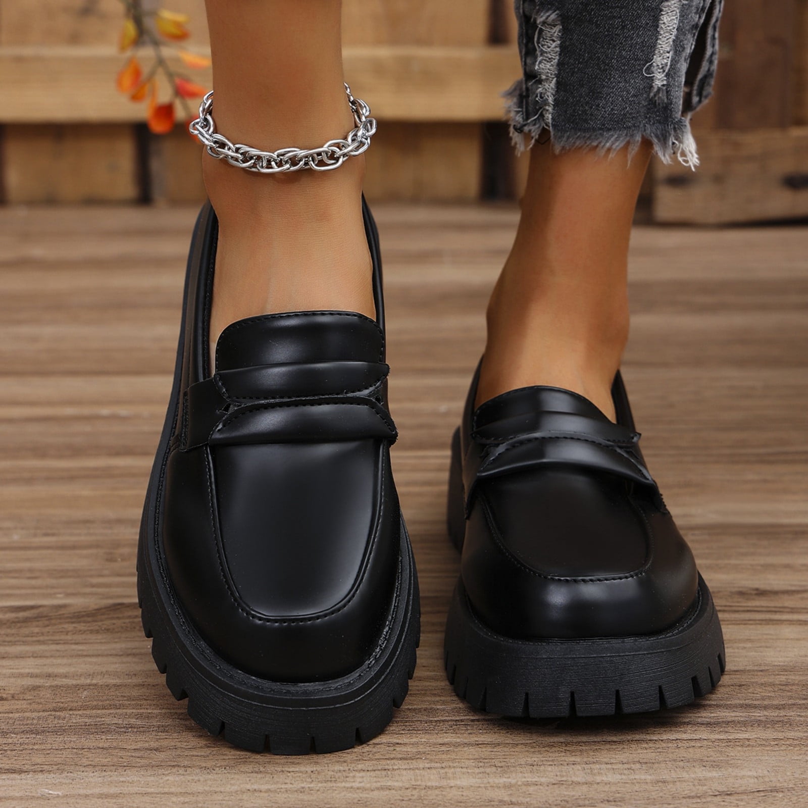 Miluxas Chunky Loafers Women Platform Loafers for Women Chunky Heel Lug ...