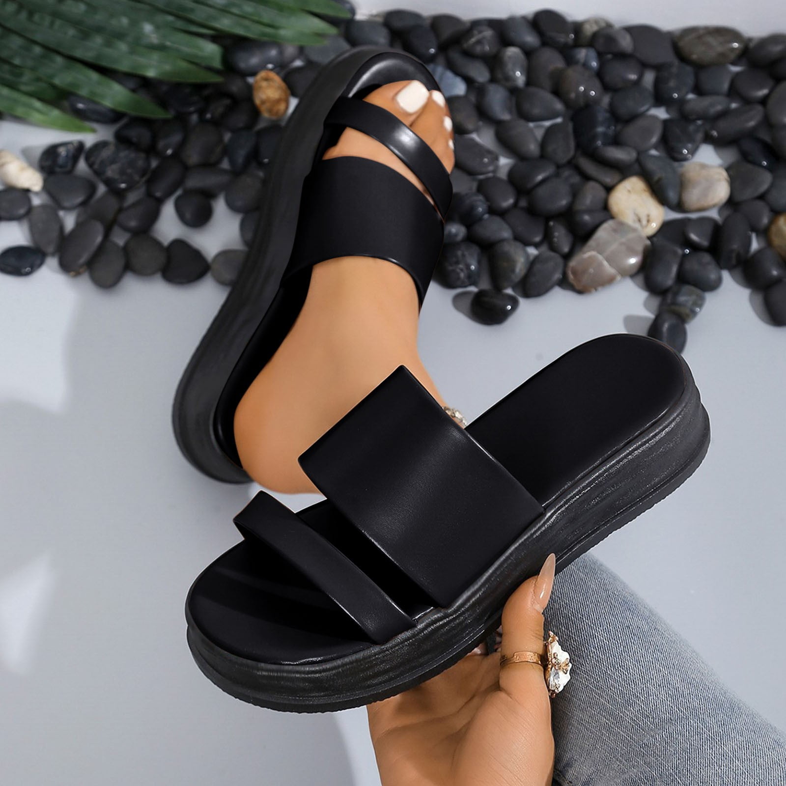 Miluxas Chunky Platform Sandals Clearance Women Comfy Padded Wedge ...