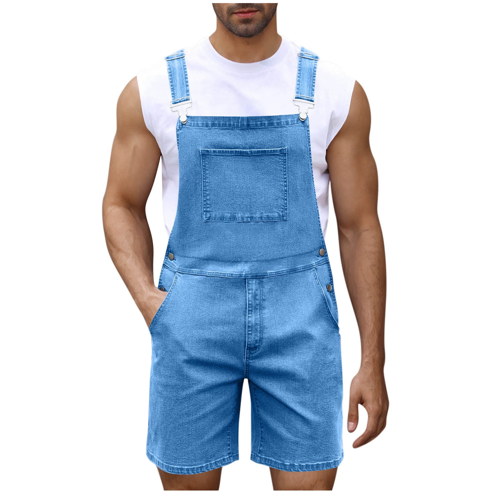 Miluxas Denim Overalls for Men Jean Shorts Jumpsuit Work Bibs Coveralls ...