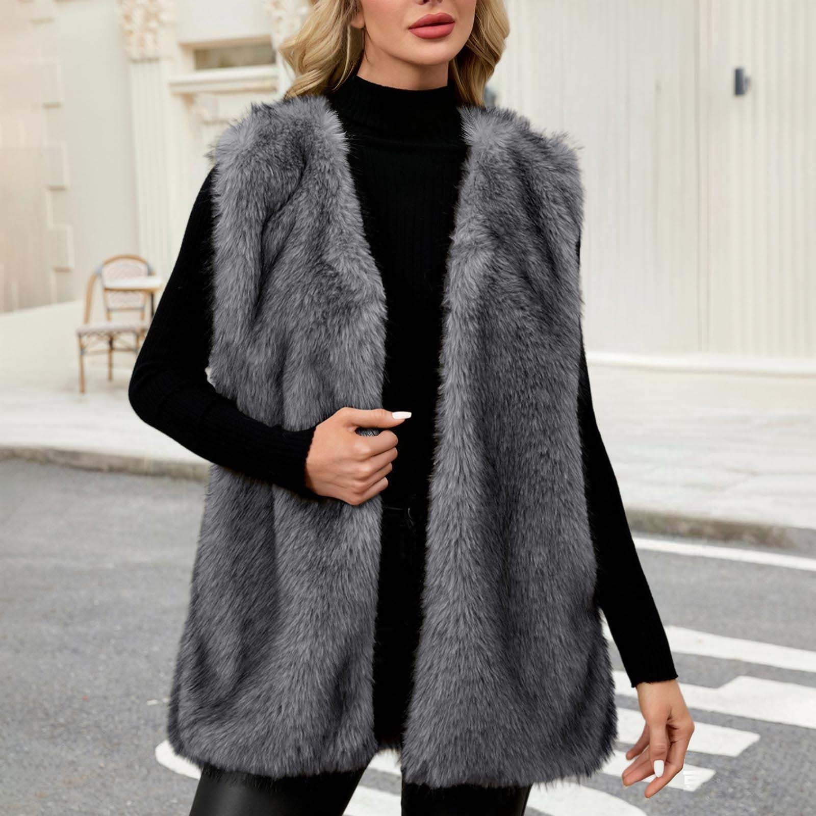 Miluxas Faux Vest for Women Trendy Fall Clothes Sleeveless Fuzzy Jacket ...