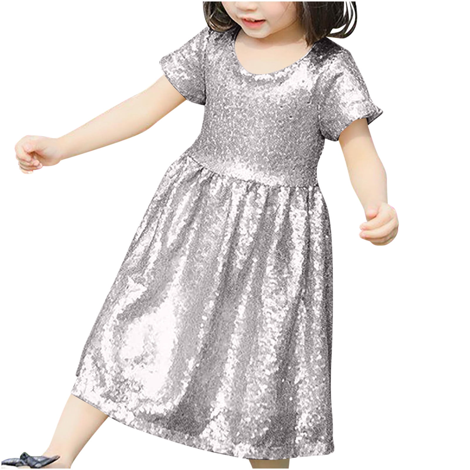 Miluxas Flower Girl Sequin Dress Clearance Flutter Sleeve Midi Dress ...