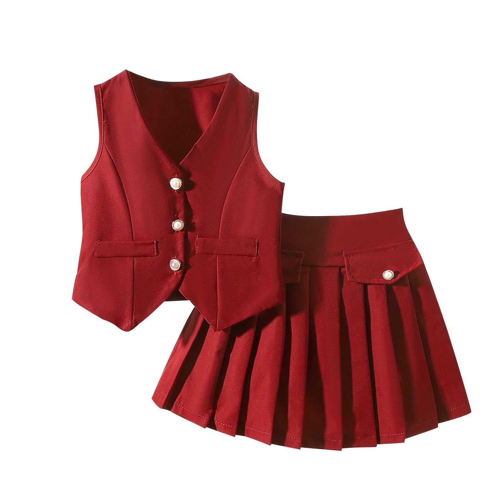 Miluxas Girl's 2 Piece Outfits Button Front Blazer Vest and Pleated ...