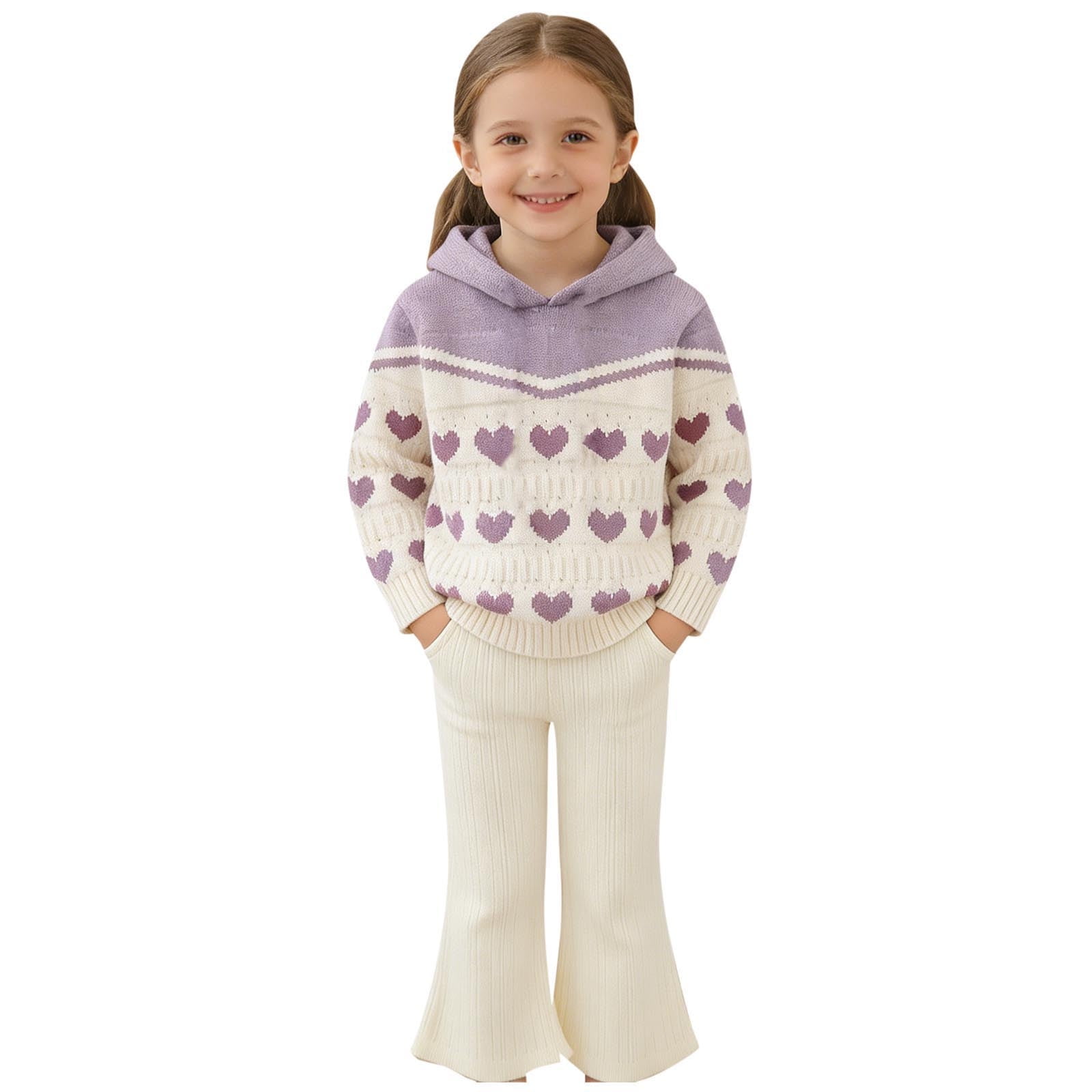 Miluxas Girl's 2 Piece Outfits Winter Cute Striped Heart Crew Neck Long ...
