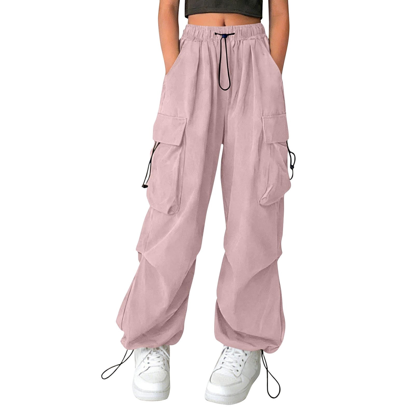 Miluxas Girls Cargo Pants Casual Jogger Loose Fit Streetwear Parachute ...