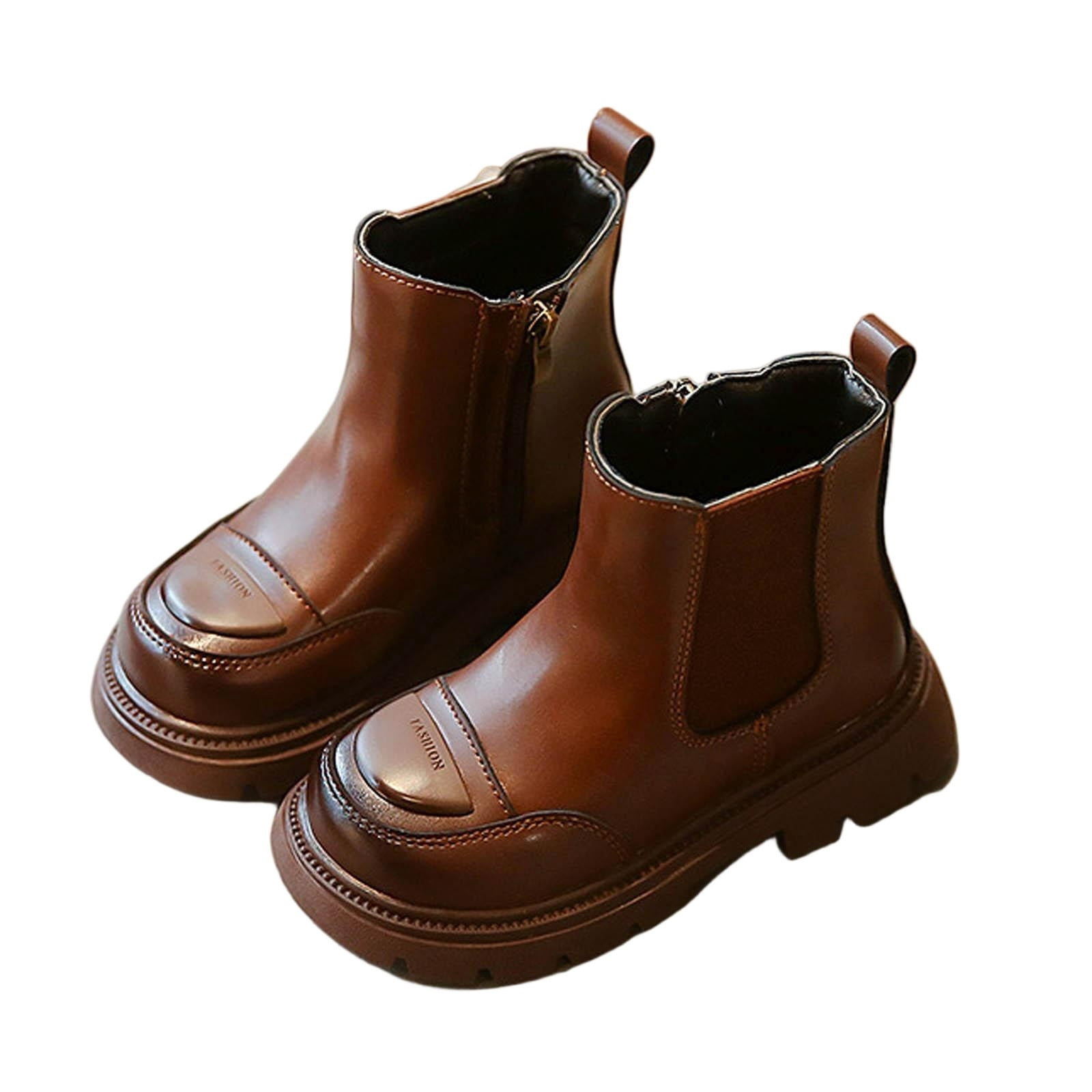 Miluxas Girls Chelsea Boots Fall Winter Fleece Lined Side Zipper Lug ...
