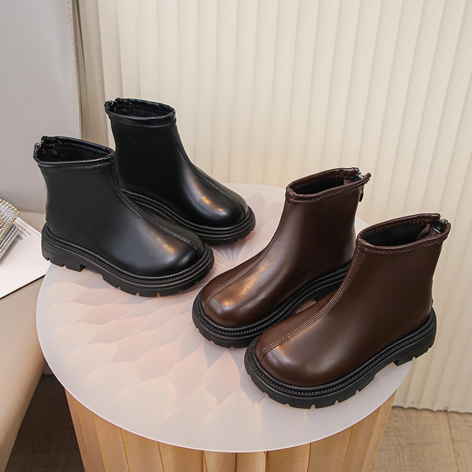Miluxas Girls Chelsea Boots Pure Color Back Zipper Lug Sole Ankle ...
