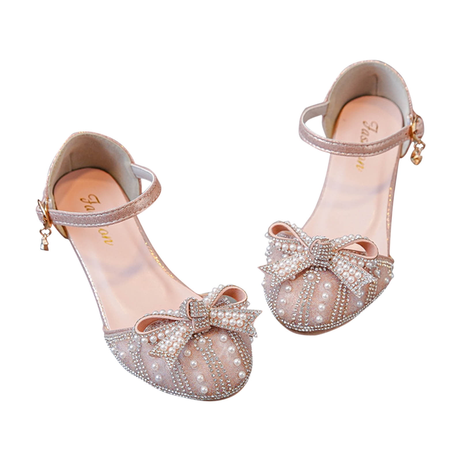 Miluxas Girls Dress Shoes Wedding Low Heel Glitter Prom Shoes Pink 7 ...