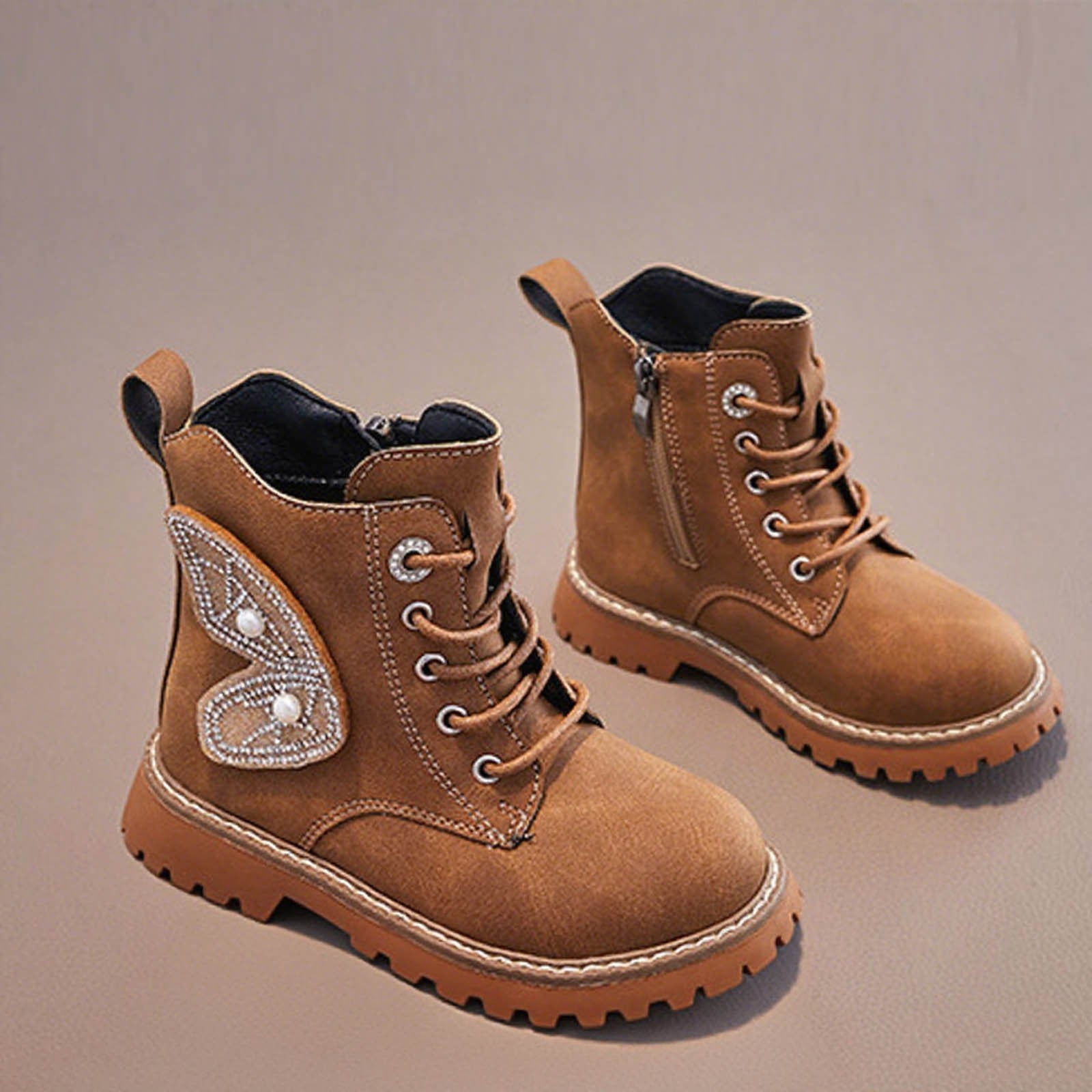 Miluxas Girls Lace Up Leather Ankle Boots with Butterfly Wings Side ...
