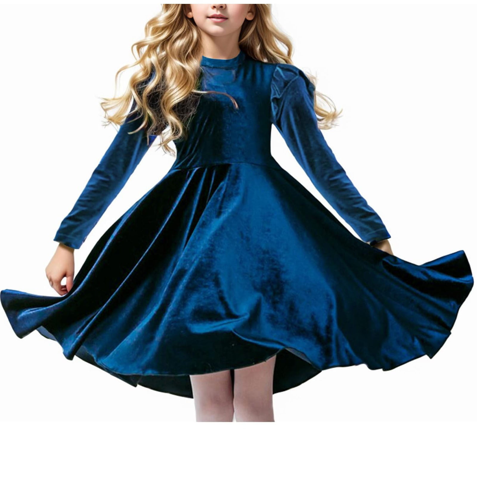 Miluxas Girls' Velvet Dress Clearance Long Sleeve Crew Neck Ruffle Hem ...