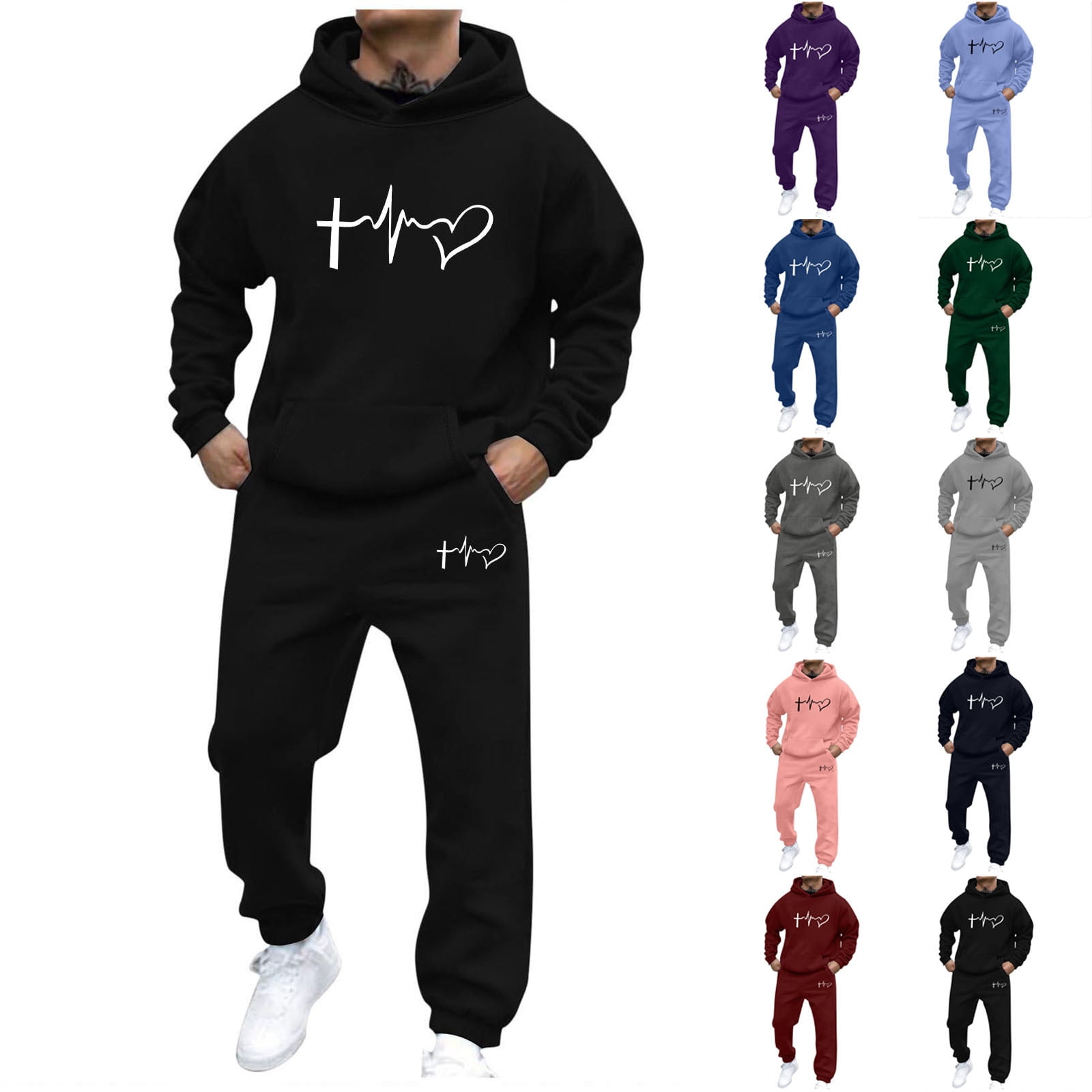 Miluxas God Loves You Tracksuit for Men Graphic 2 Piece Set Hoodie and ...