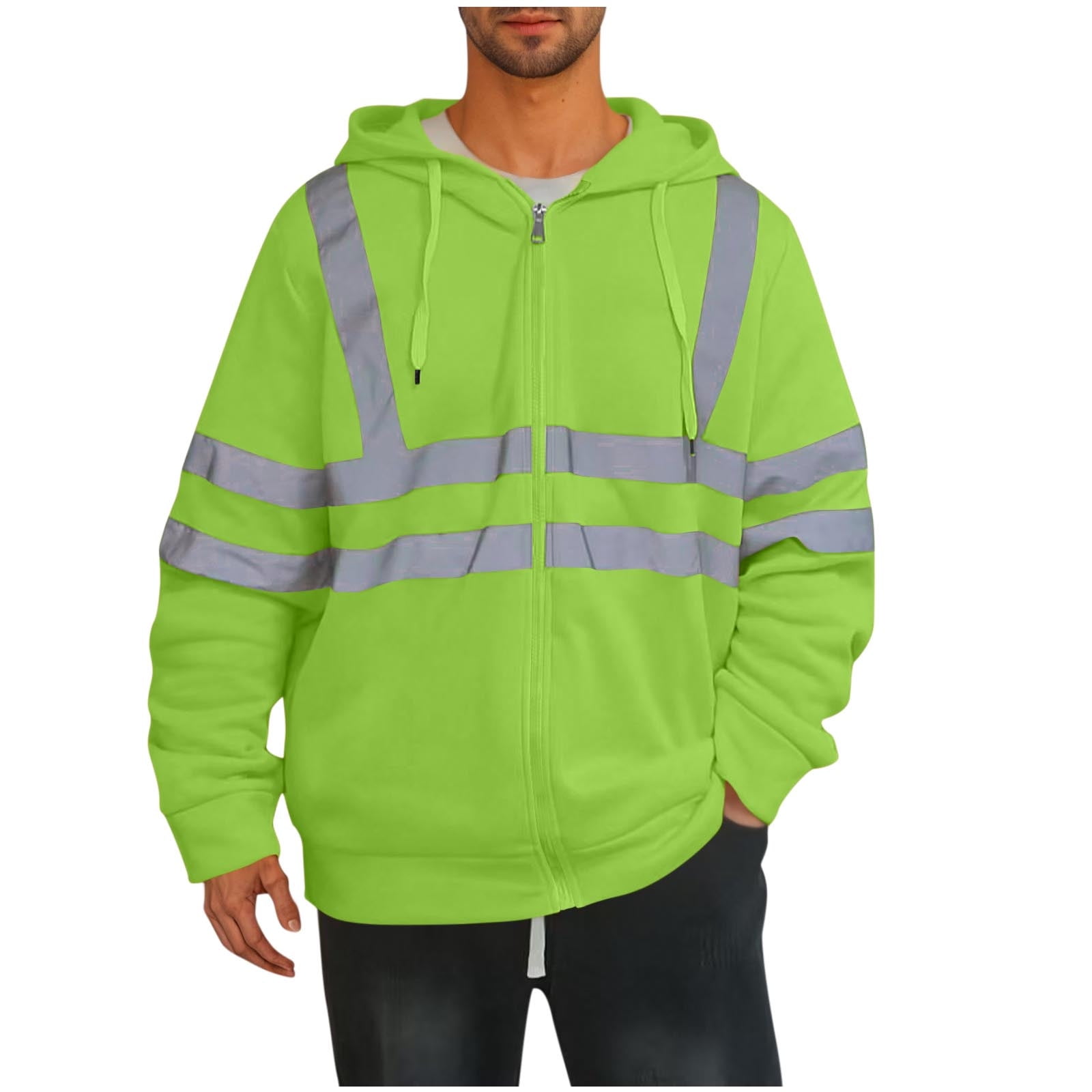 Miluxas High Visibility Safety Hoodie for Men Clearance,Reflective Safety Sweatshirt with Black ...