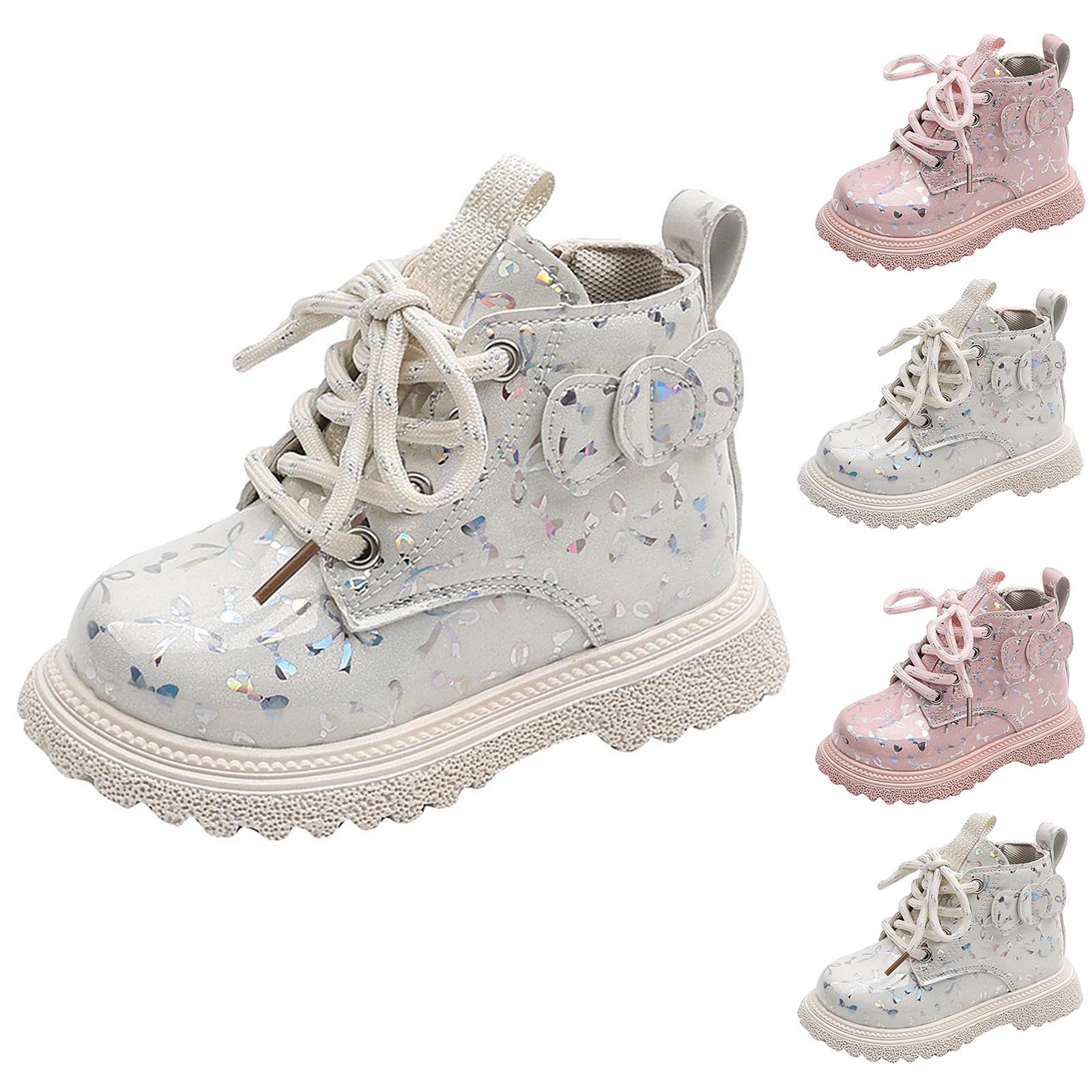 Miluxas Kids Girls Fashion Shiny Combat Work Boots Lace up Side Zipper ...