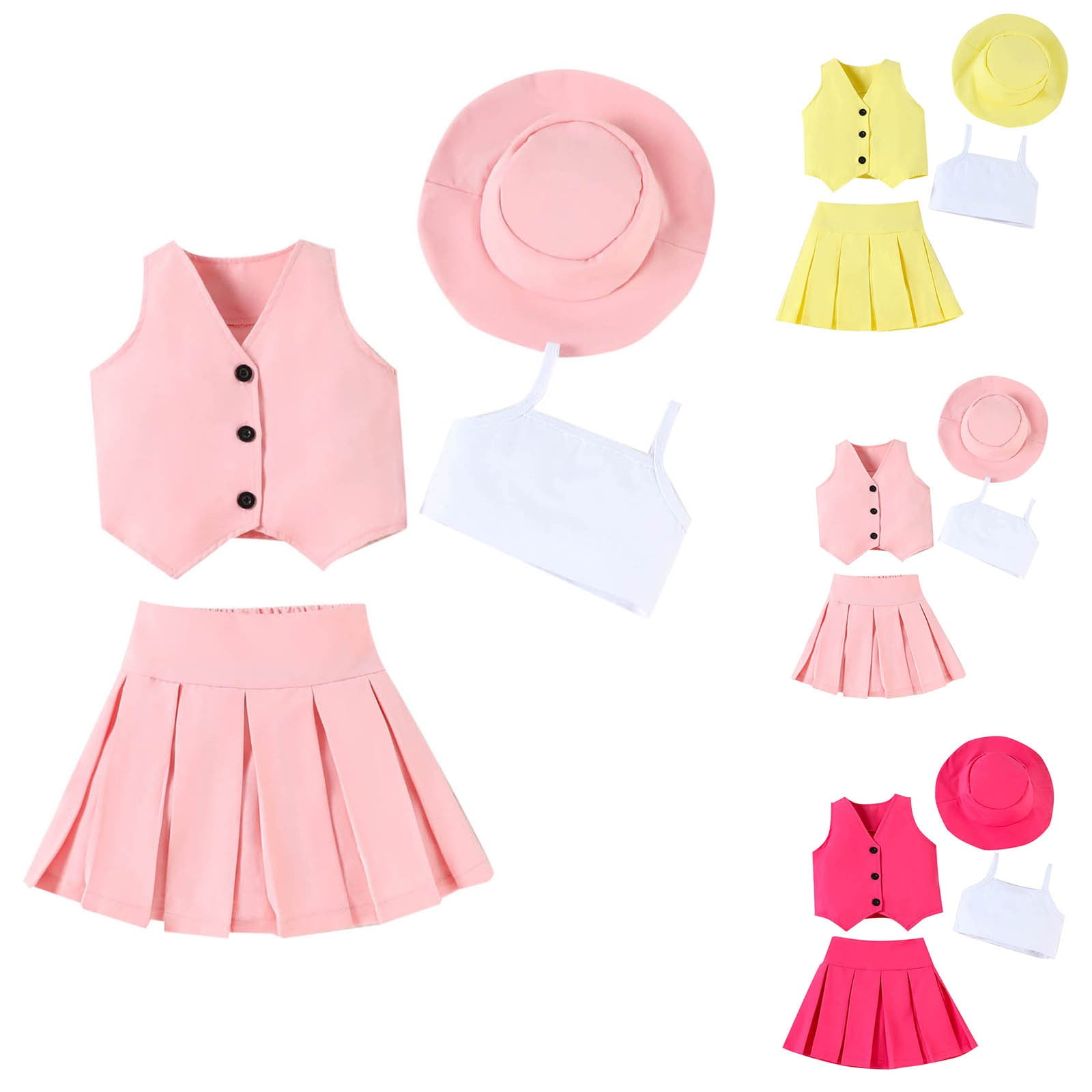 Miluxas Kids Girls Summer 4 Piece Outfits Solid Color Sleeveless Button ...