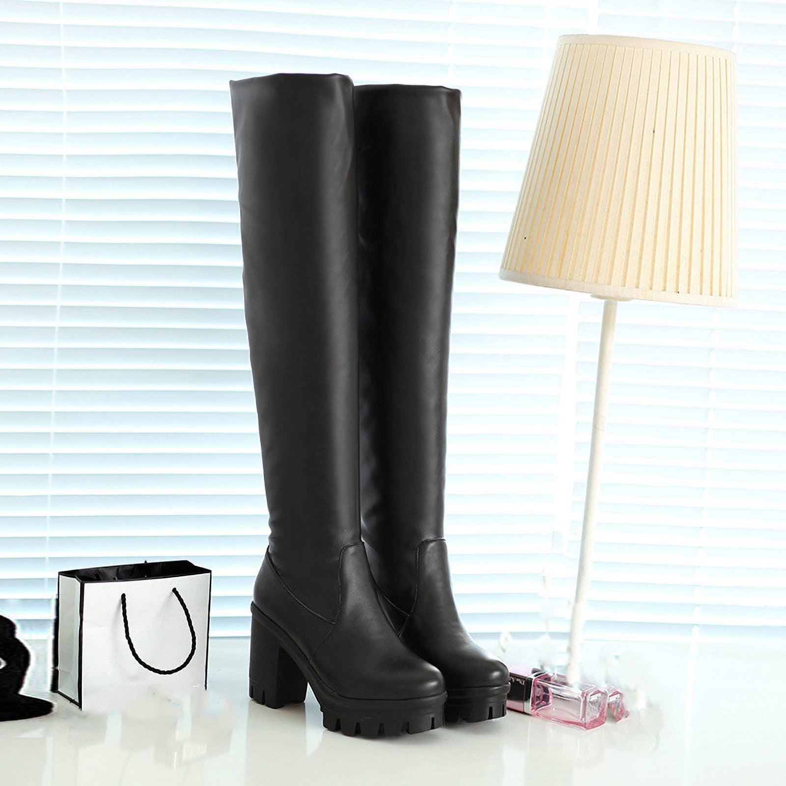 Miluxas Knee High Boots Clearance Platform Boots for Women Chunky Heel ...