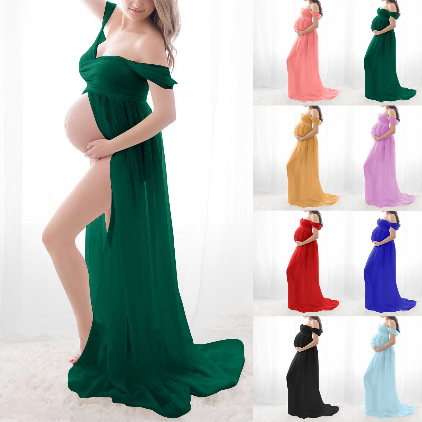 Miluxas Maternity Dress for Photoshoot off Shoulder Gown Split Front ...