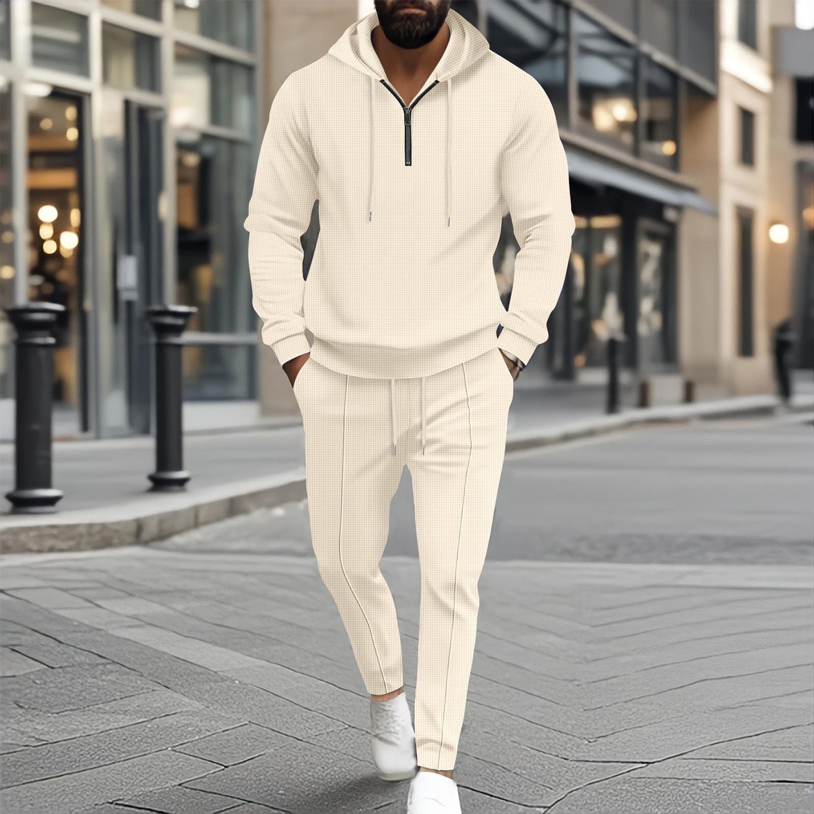 Miluxas Men 2 Piece Outfit Casual Sports Sweatsuits Zip Hoodie Men's ...