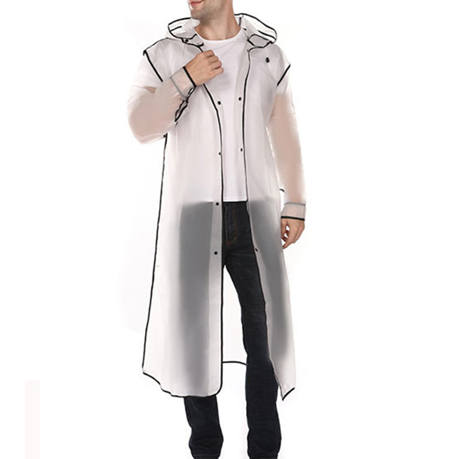 Miluxas Men Clear Waterproof Long Raincoat Rain Coat Hooded Trench ...