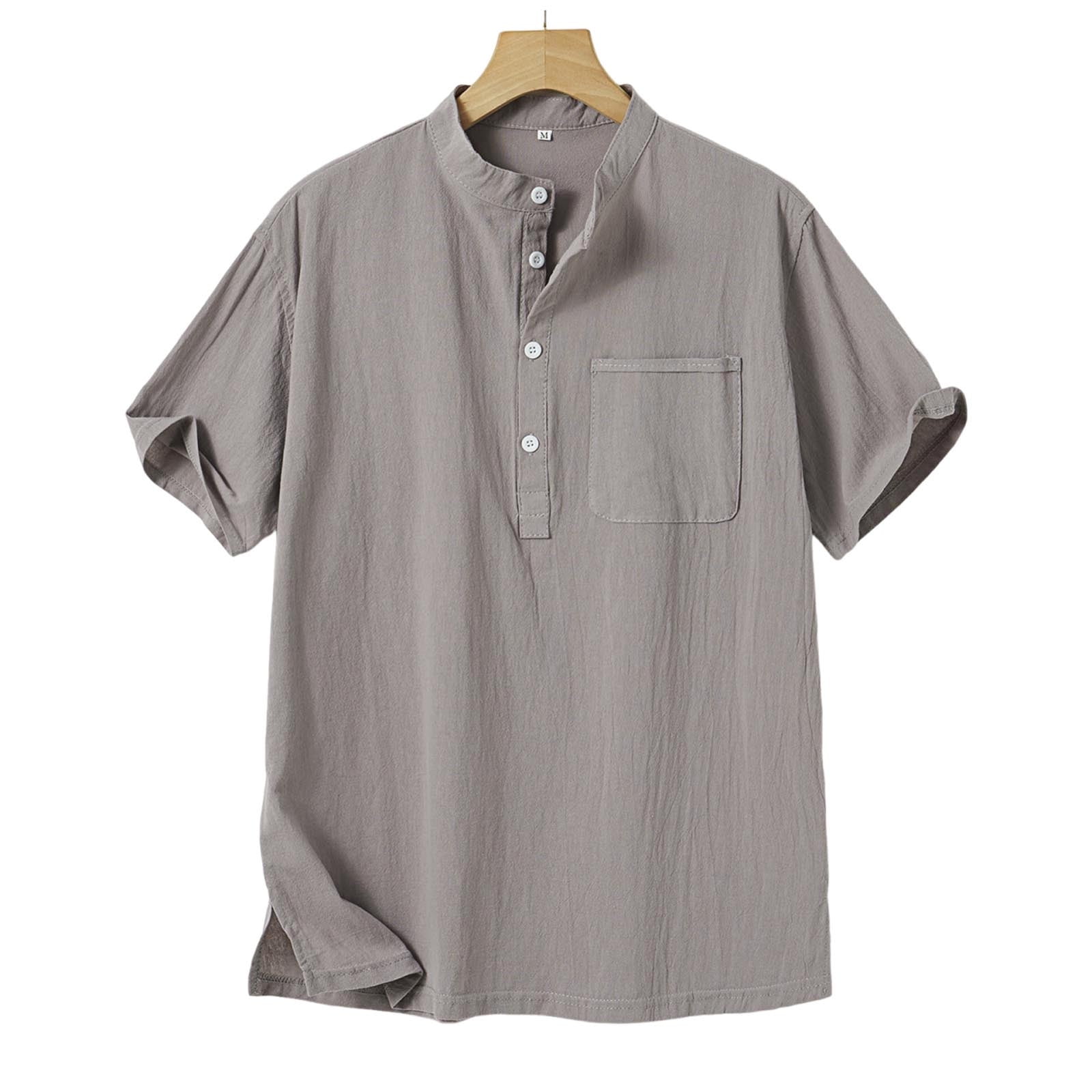 Miluxas Men Henley Shirt Cotton Linen Short Sleeve Hippie Casual Plain ...