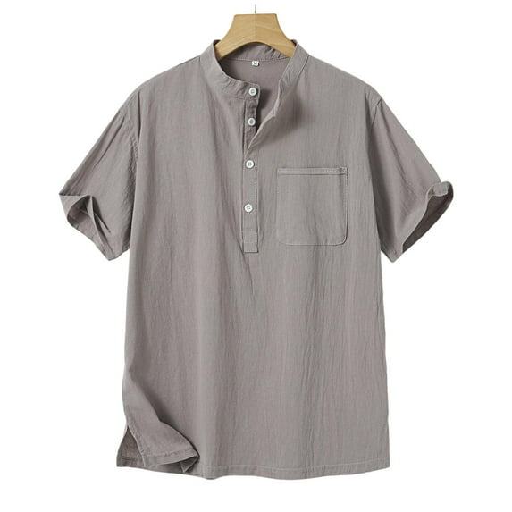 Miluxas Men Henley Shirt Cotton Linen Short Sleeve Hippie Casual Plain ...