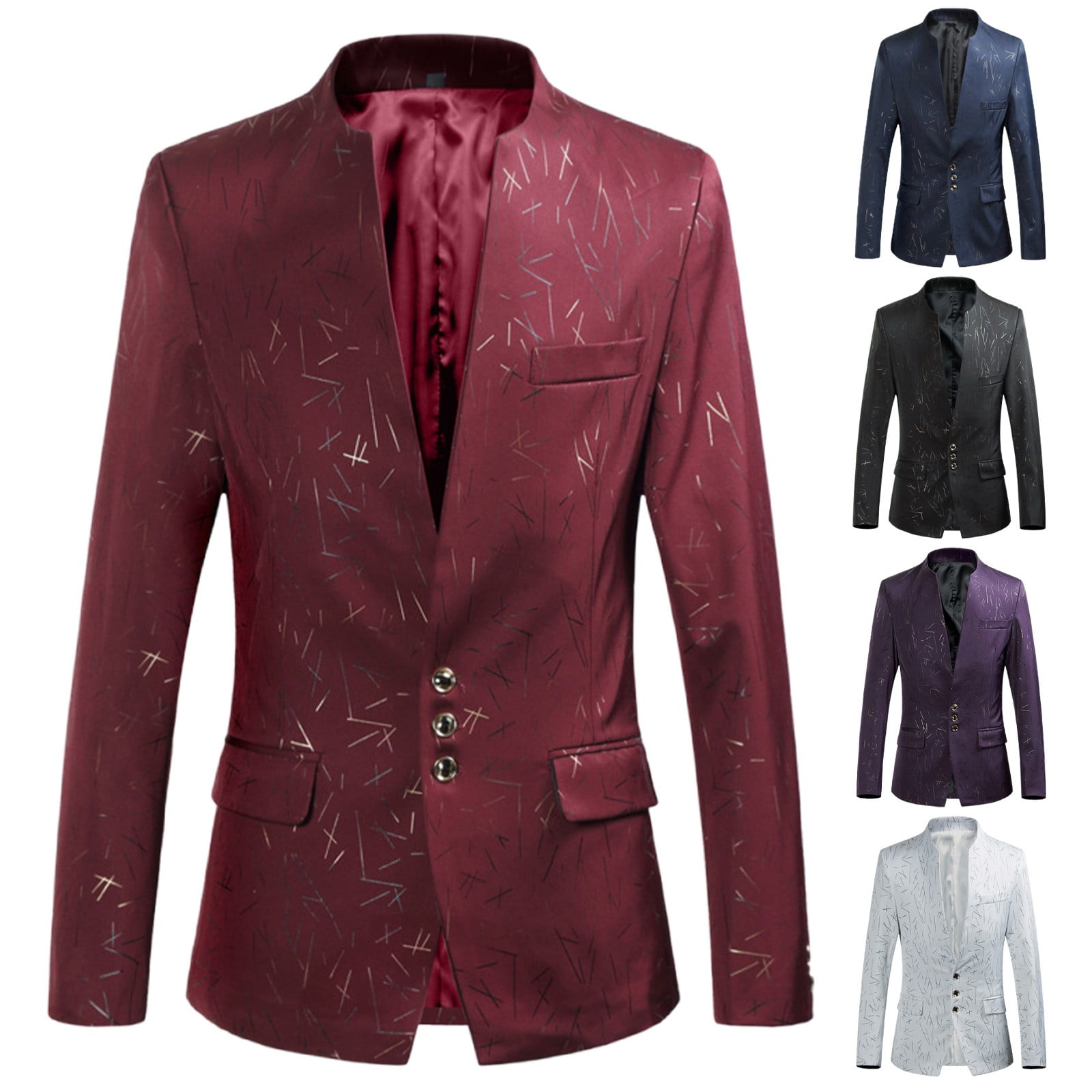 Miluxas Men Stand Collar Retro Blazer Jacket Winter Solid Slim Fit ...