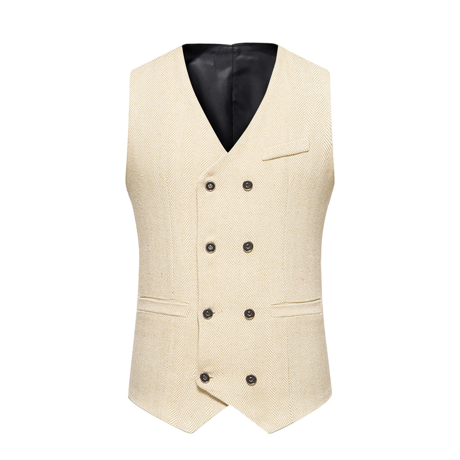 Miluxas Men Vests Wool Herringbone Tweed Suit Vest Double Breasted ...