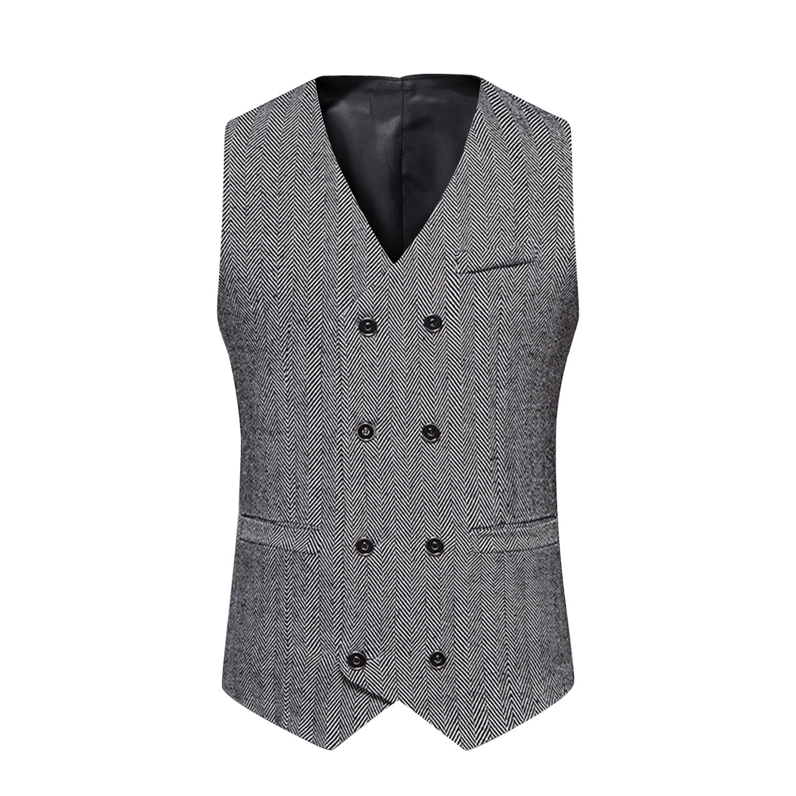 Miluxas Men Vests Wool Herringbone Tweed Suit Vest Double Breasted ...