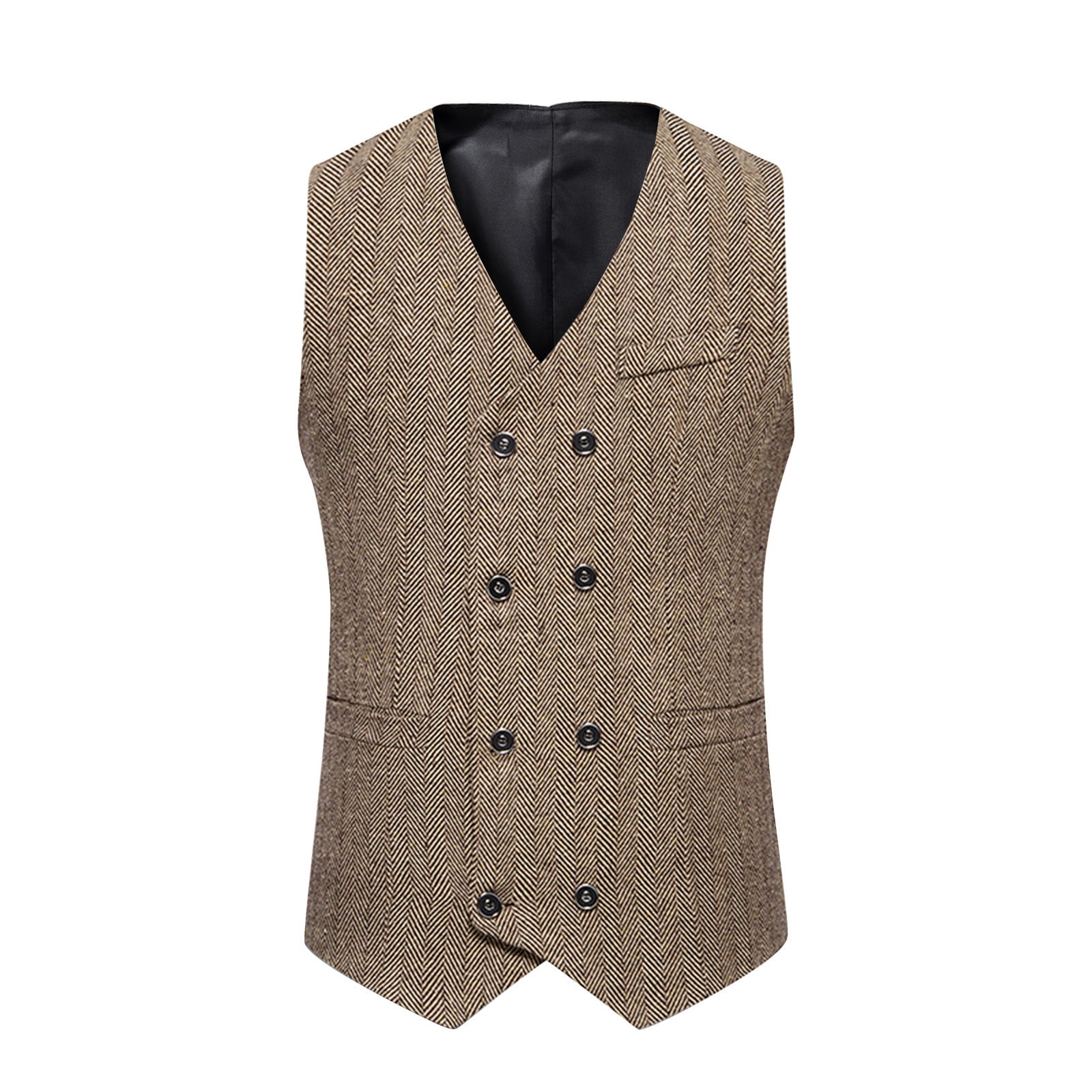 Miluxas Men Vests Wool Herringbone Tweed Suit Vest Double Breasted ...
