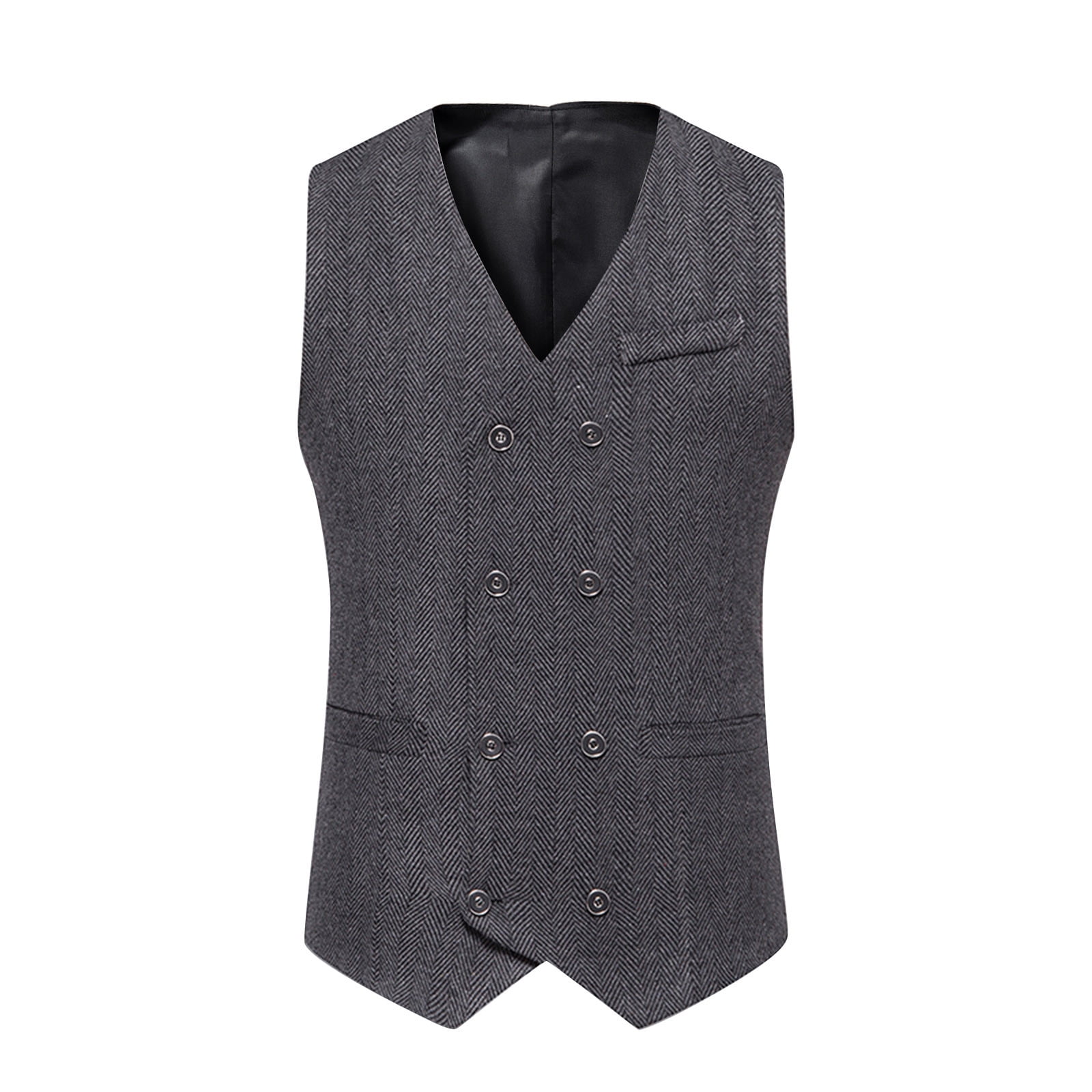 Miluxas Men Vests Wool Herringbone Tweed Suit Vest Double Breasted ...