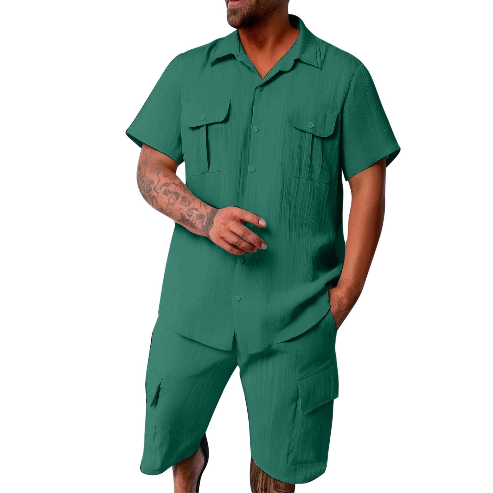 Miluxas Men's 2 Piece Short Sets Summer Outfits Short Sleeve Polo Shirt ...