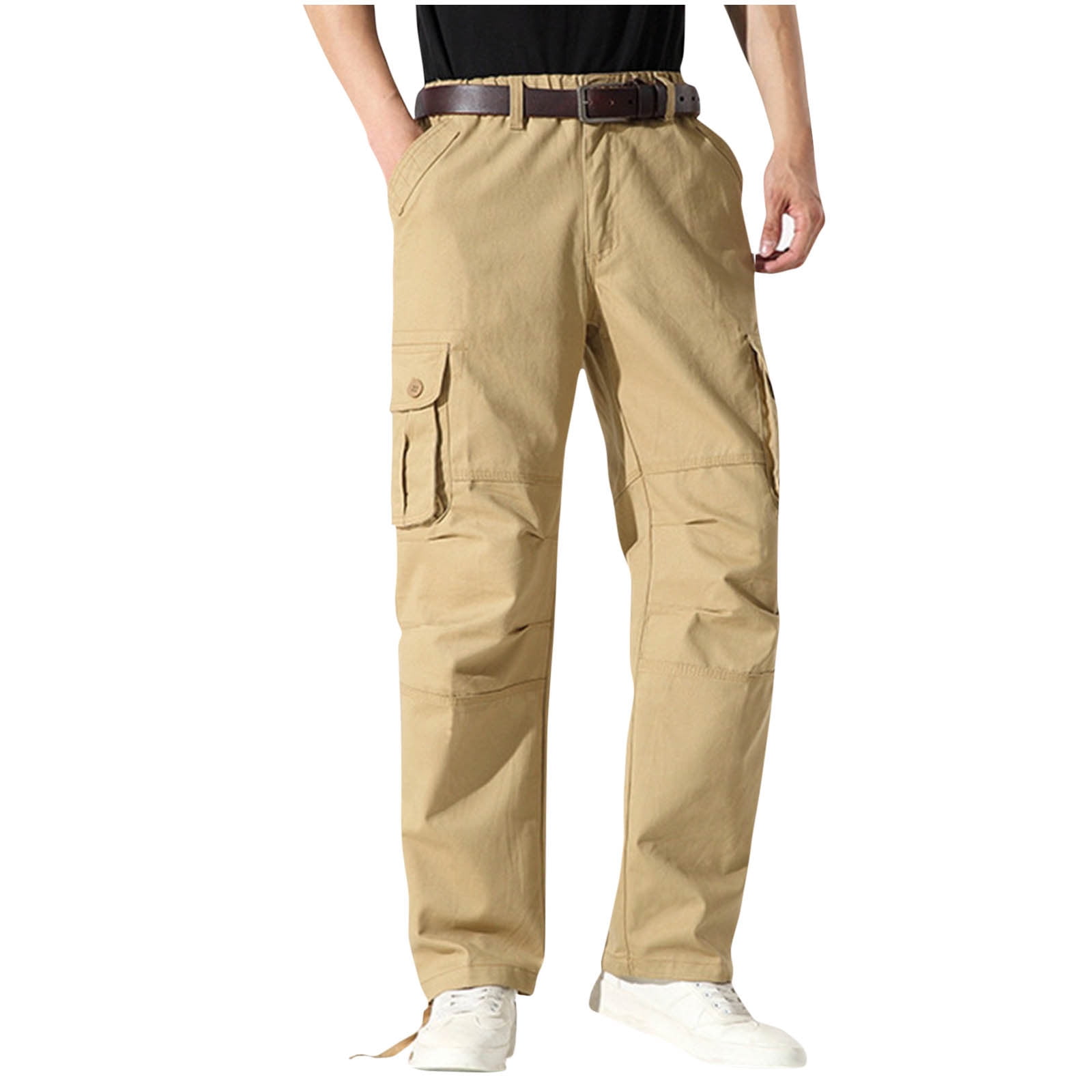 Miluxas Men's Boys Full Elastic Waist Casual Cargo Pants Relaxed Fit ...