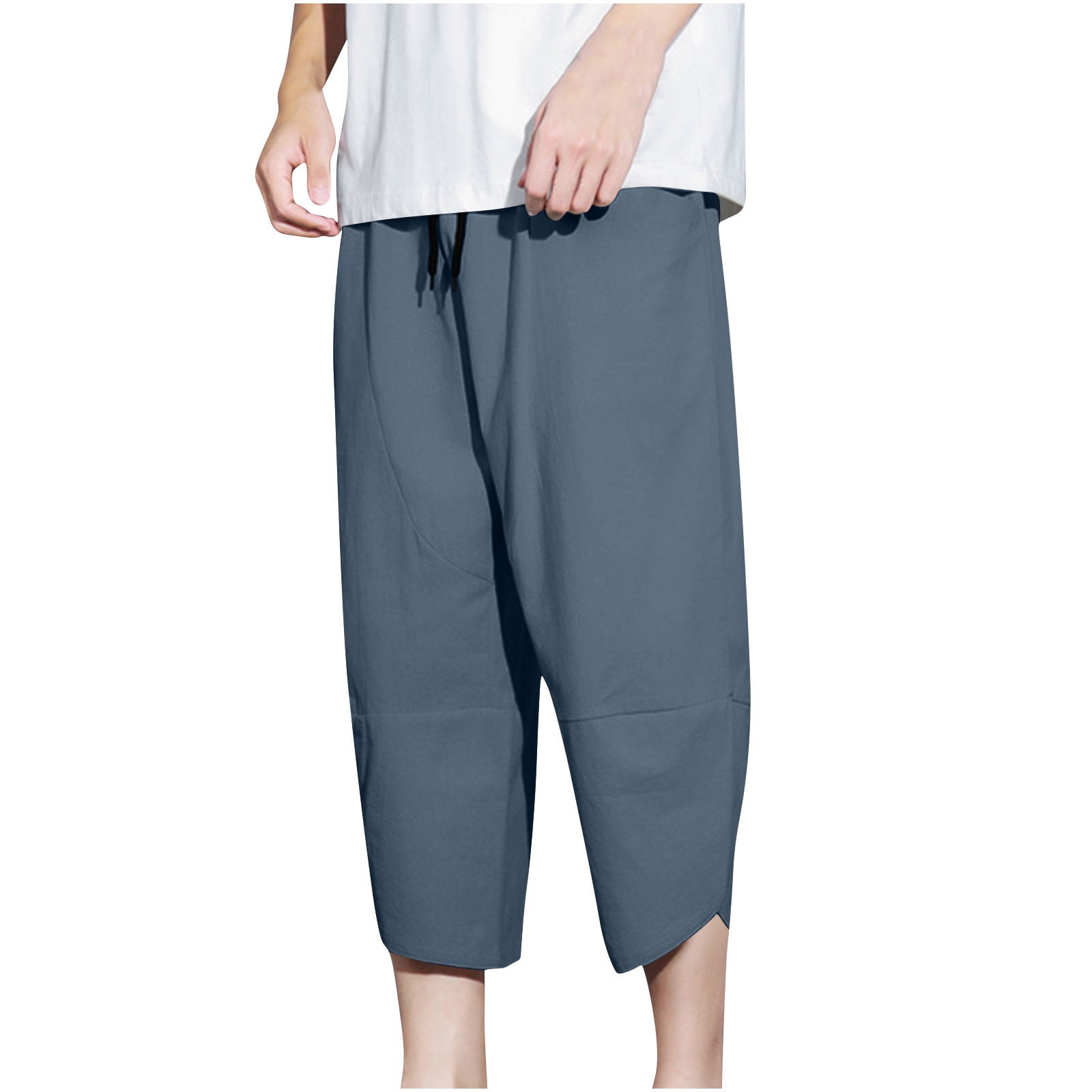 Miluxas Men's Capri Pants Clearance Lightweight Elastic Waist Wide Leg ...