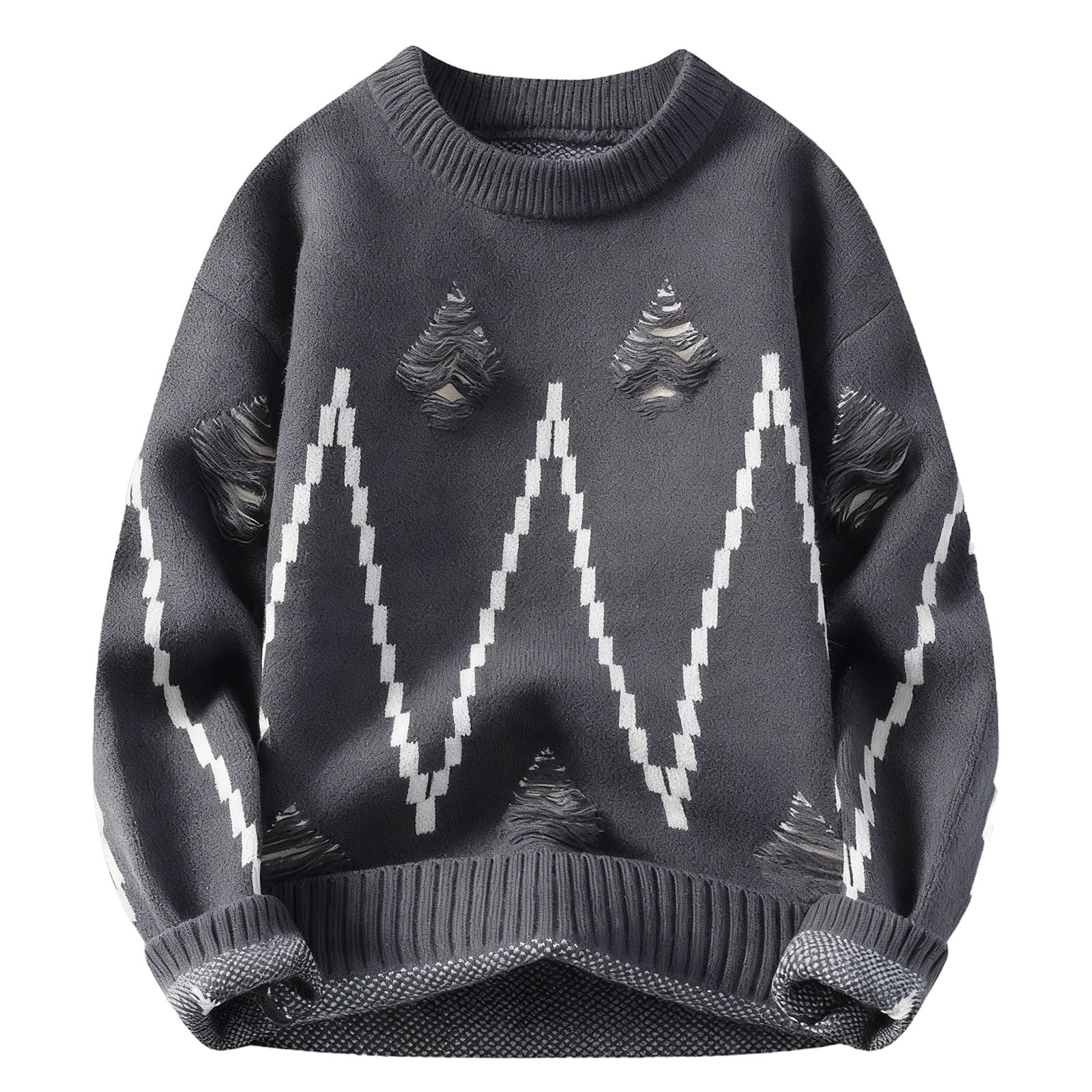 Miluxas Men's Color Block Knit Sweater Casual Round Neck Long Sleeve ...