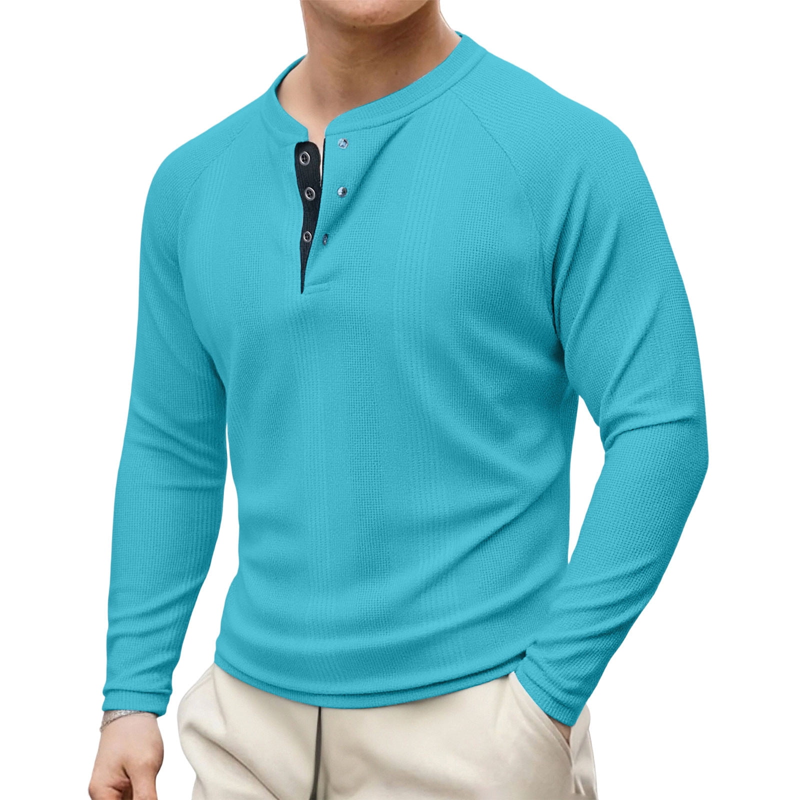 Miluxas Men's Henley Shirt Fall Crewneck Color Block Slim Fit Long ...