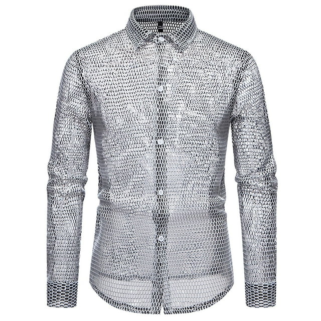 Miluxas Men's Hollow Out Nightclub Long Sleeve Shirts, Rave Party ...