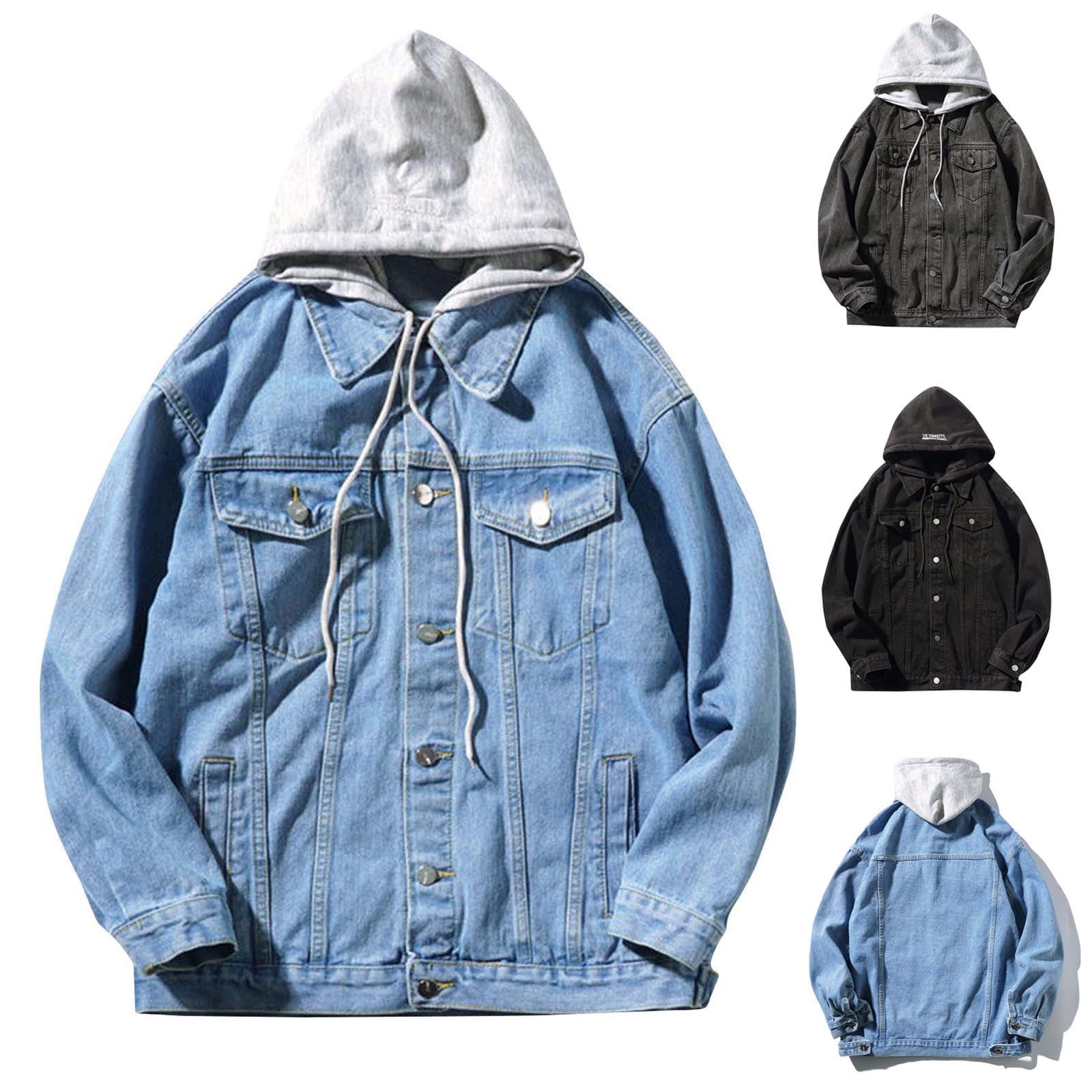 Miluxas Men's Jean Jacket Hoodie Classic Casual Loose Fit Long Sleeve ...