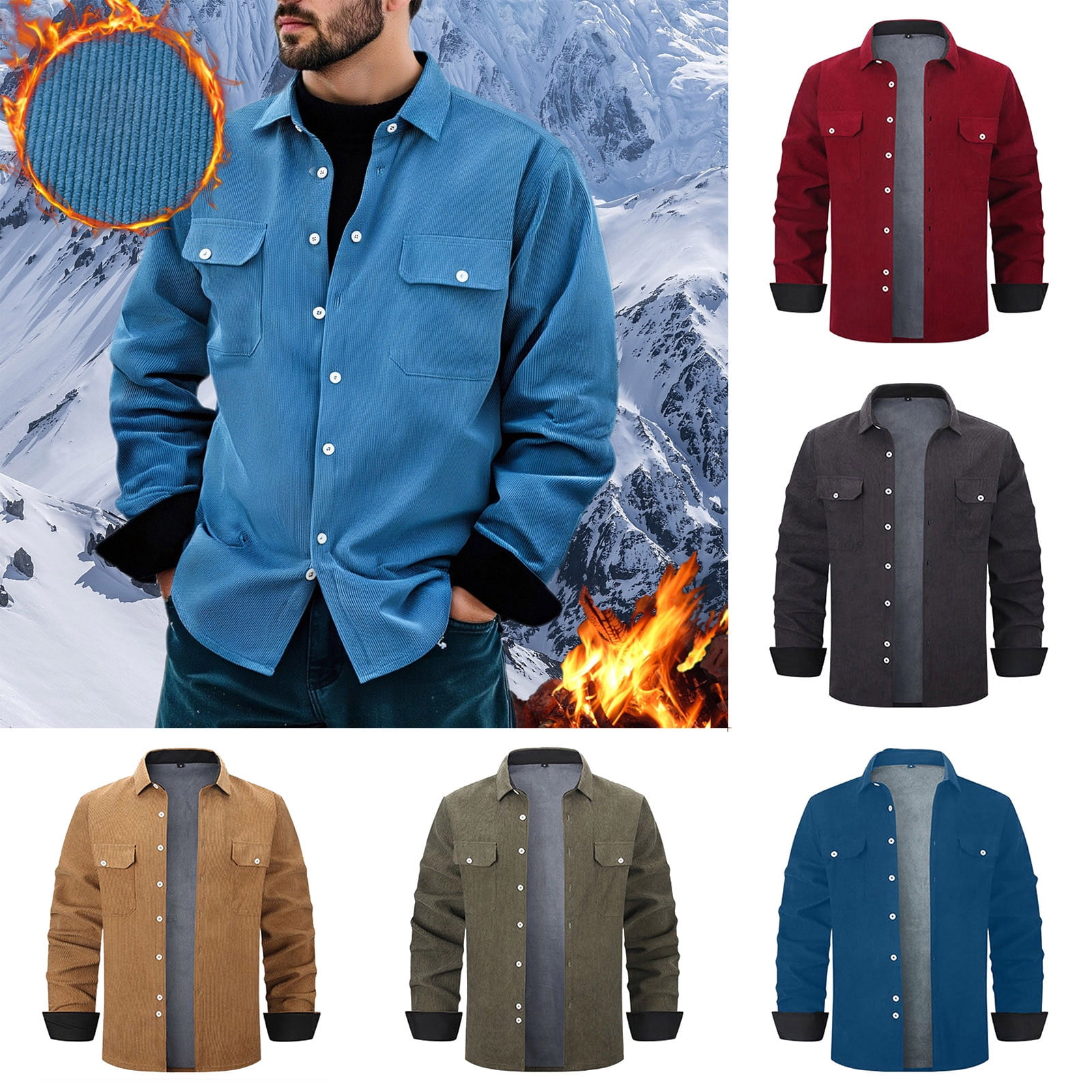 Miluxas Men's Retro Corduroy Lapel Shirt Coat Dual Pocket Long Sleeve ...