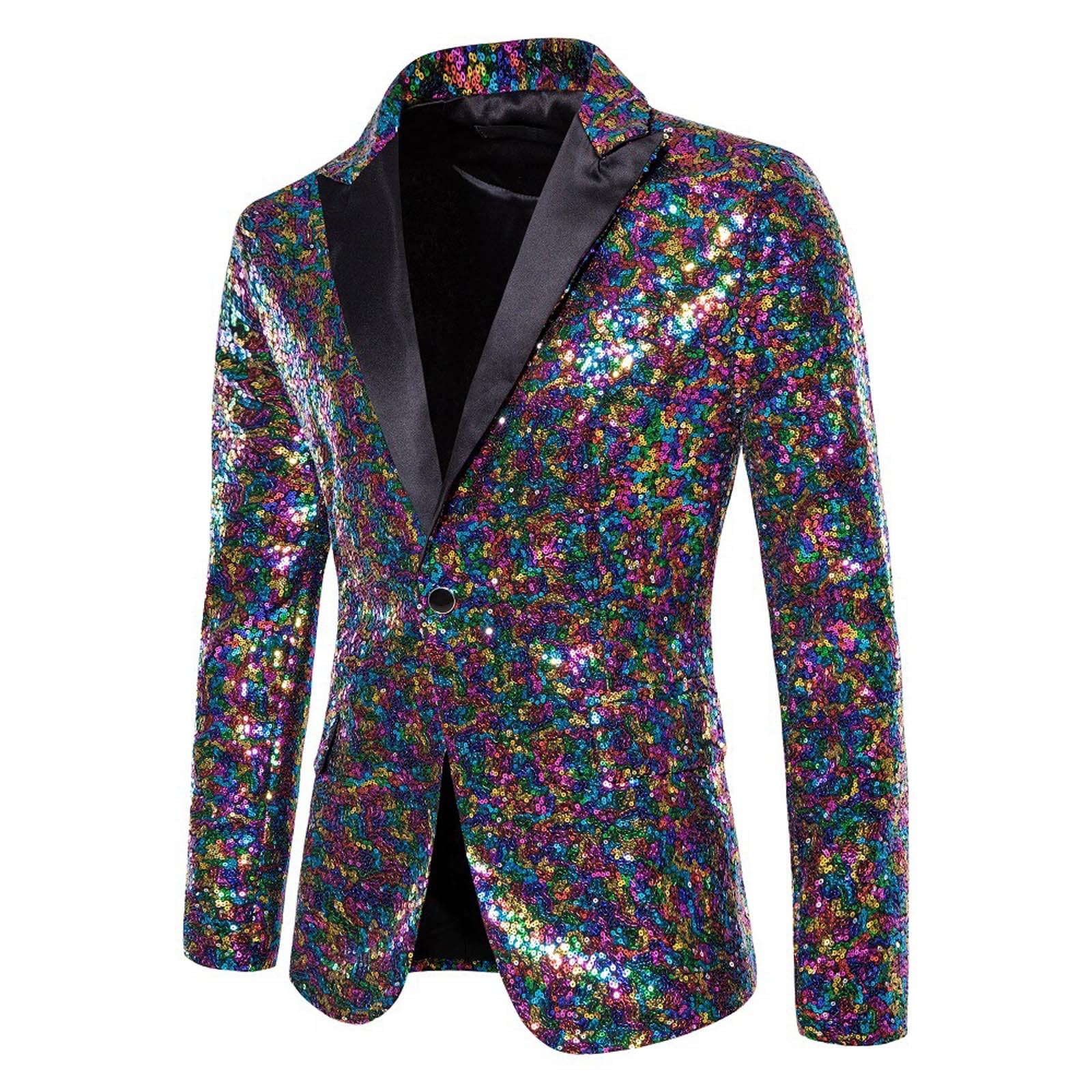 Miluxas Men's Shiny Sequins Blazer Floral Suit Jacket Stylish Tuxedo ...