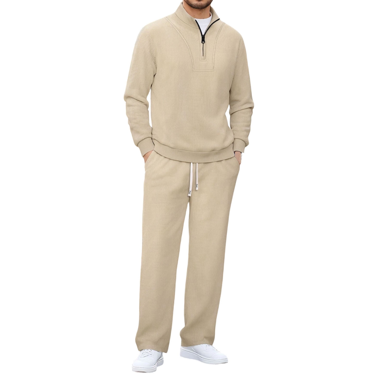 Miluxas Men's Winter Sweatshirt 2 Piece Set Suit Sweatsuits Solid Color ...