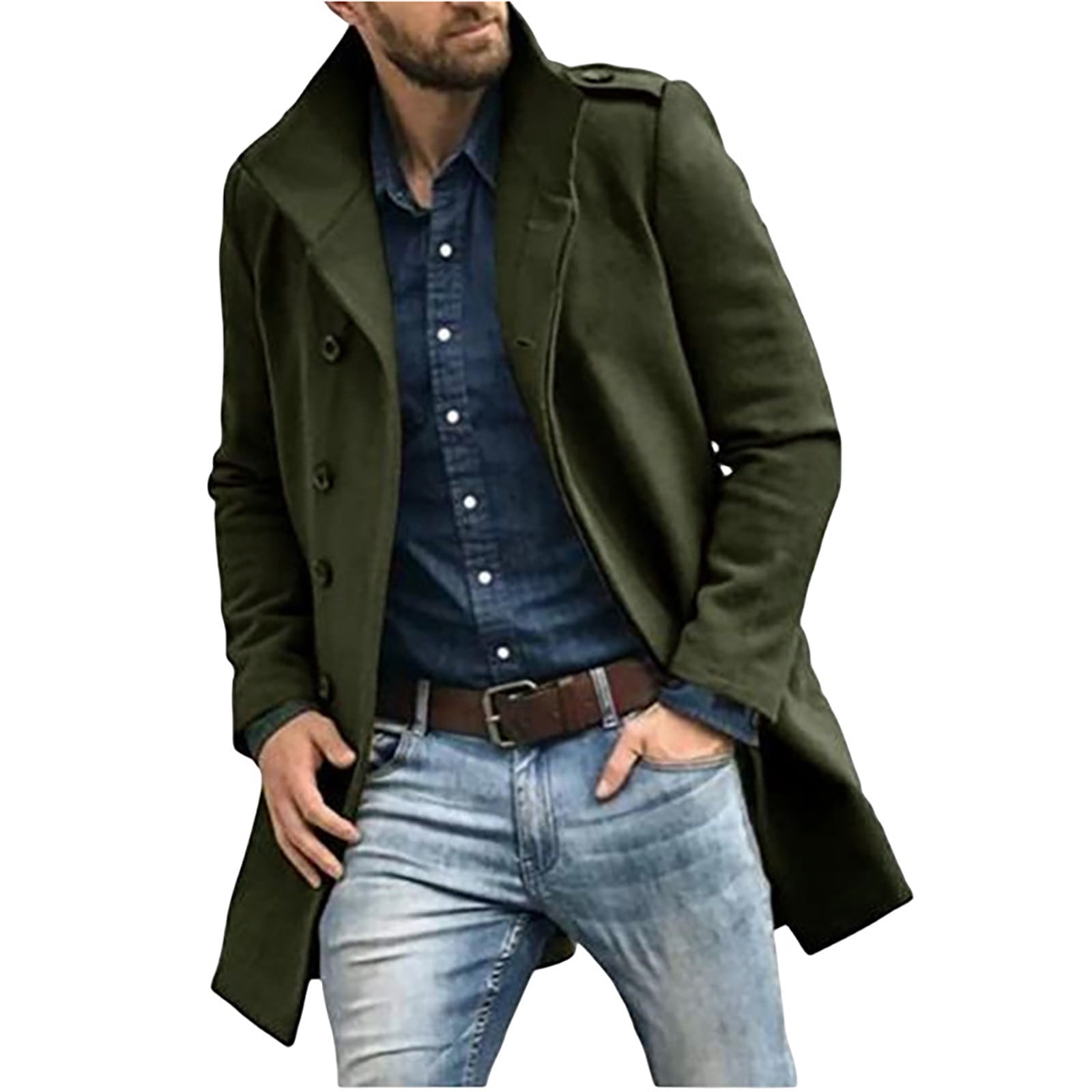 Miluxas Men's Wool Blend Double Breasted Pea Coat Classic Notched ...