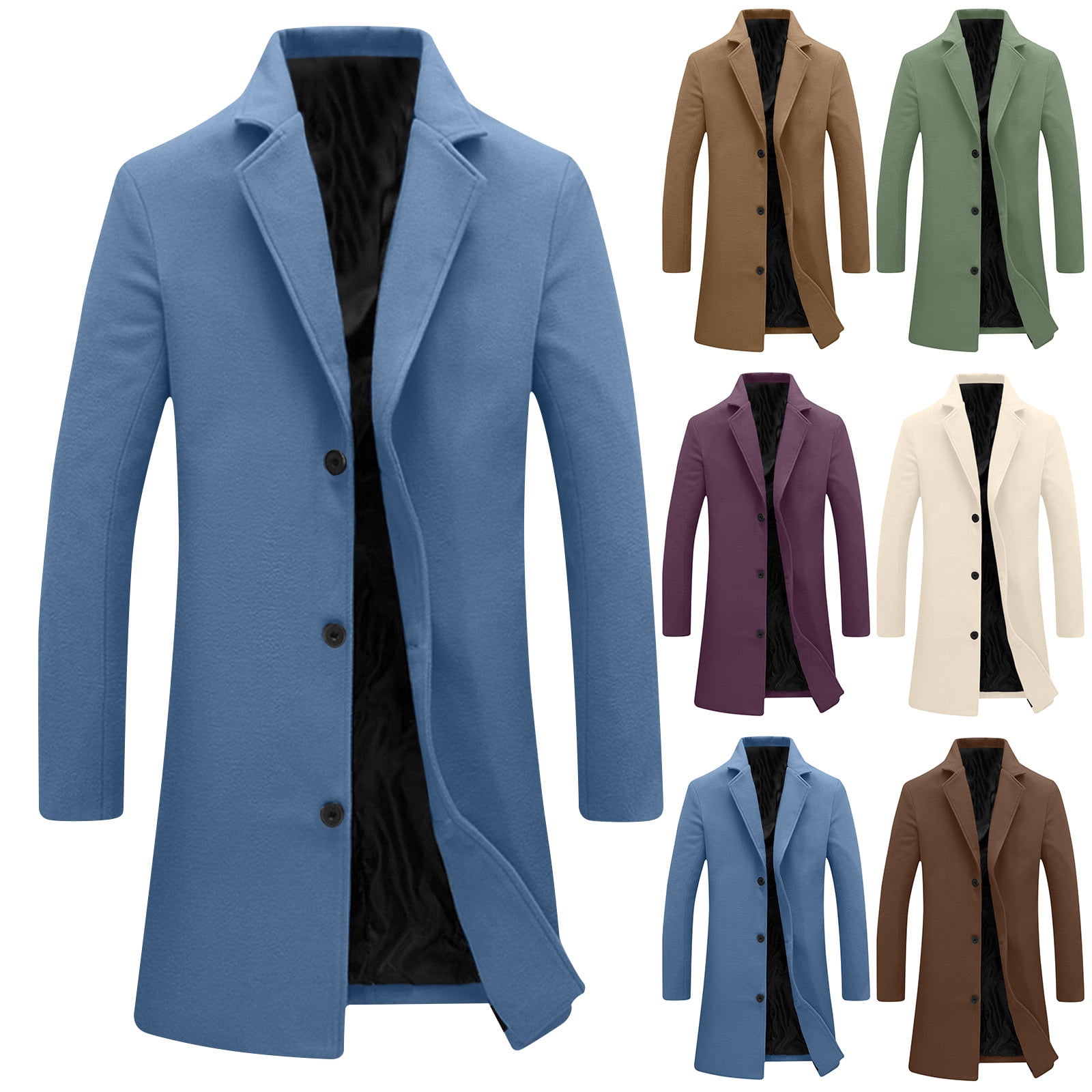 Miluxas Men's Work Business Coat Classic Trench Overcoats Mid Long Wool ...