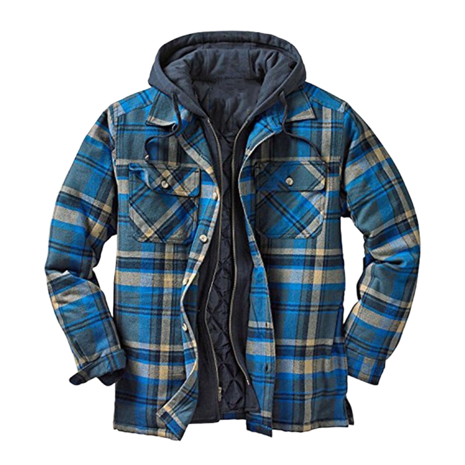 Miluxas Men's Zip Up Flannel Shirt Jacket Fleece Lined Long Sleeve ...