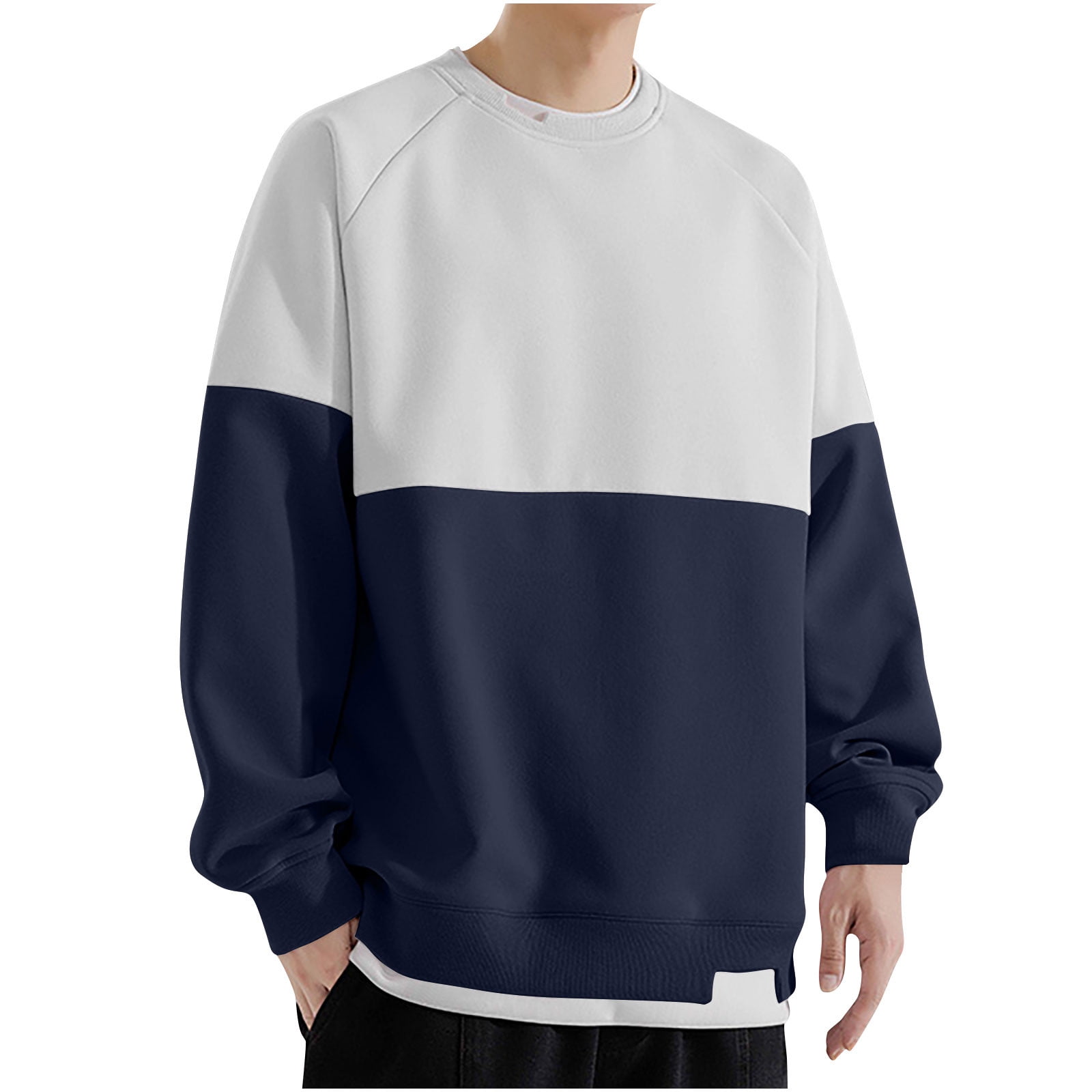Miluxas Mens Color Block Sweatshirt Pullover Crewneck Long Sleeve ...