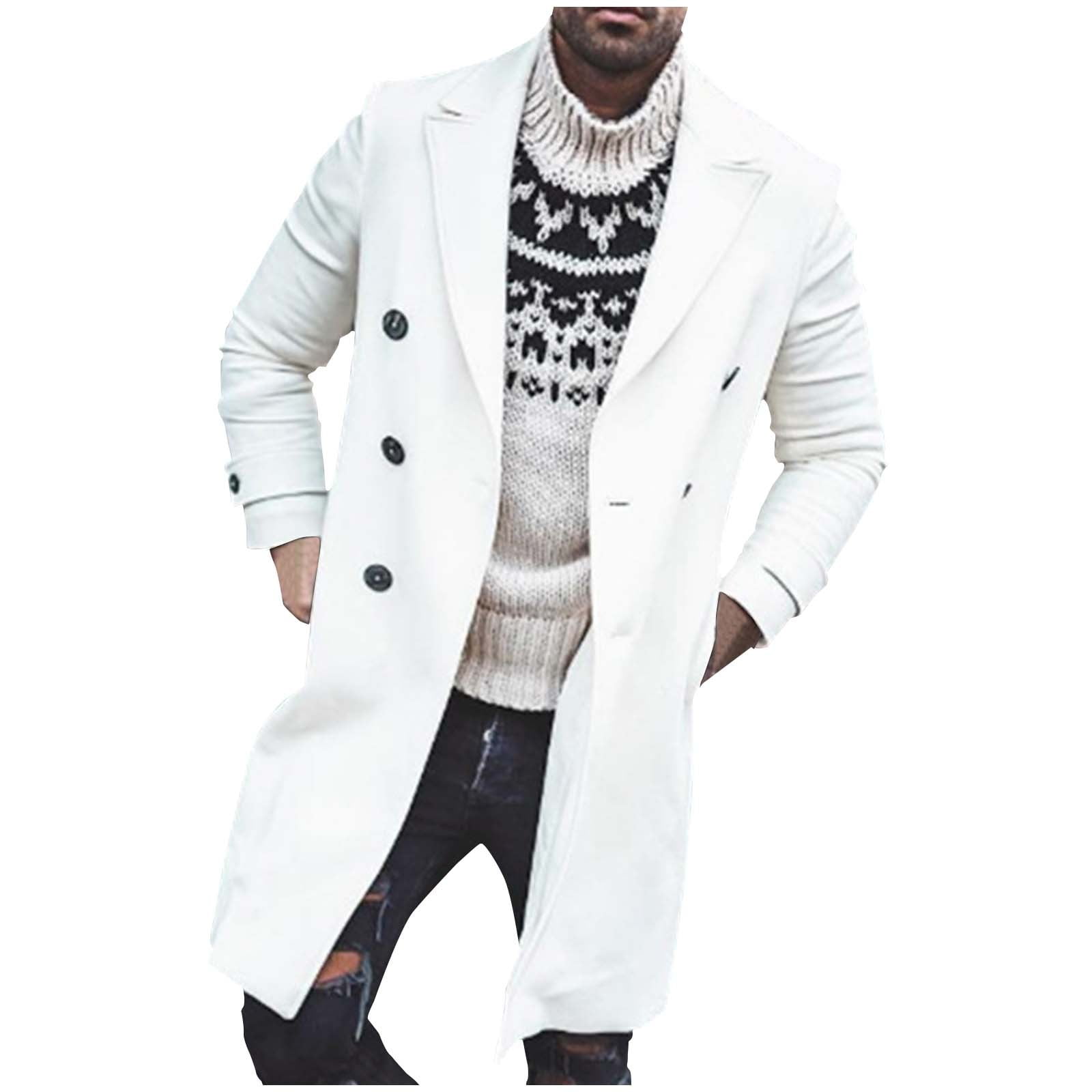 Miluxas Mens Double Breasted Trench Coat Casual Lapel Collar Business ...