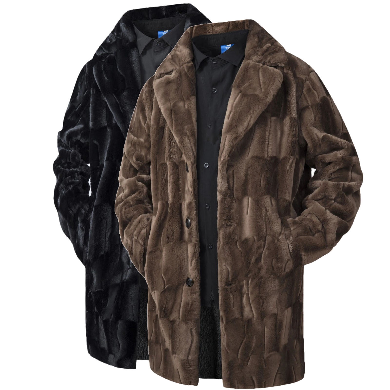 Miluxas Mens Faux Fur Coat Fluffy Furry Jacket Winter Warm Coats Open ...