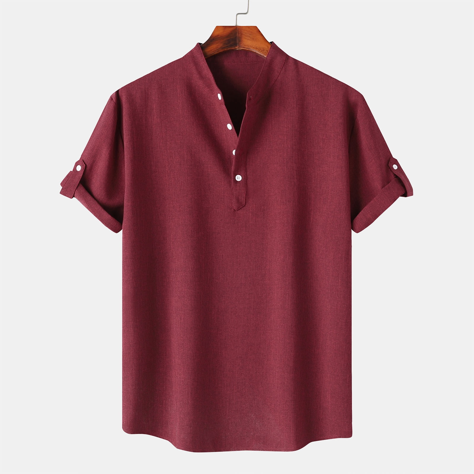 Miluxas Mens Henley Shirt Short Sleeve Basic Button-Down T-Shirt Solid ...