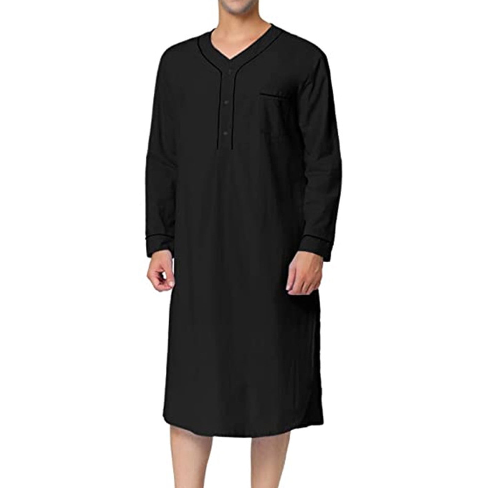 Miluxas Mens Kaftan Thobe V-Neck Half Sleeve Muslim Robe Dubai Long ...