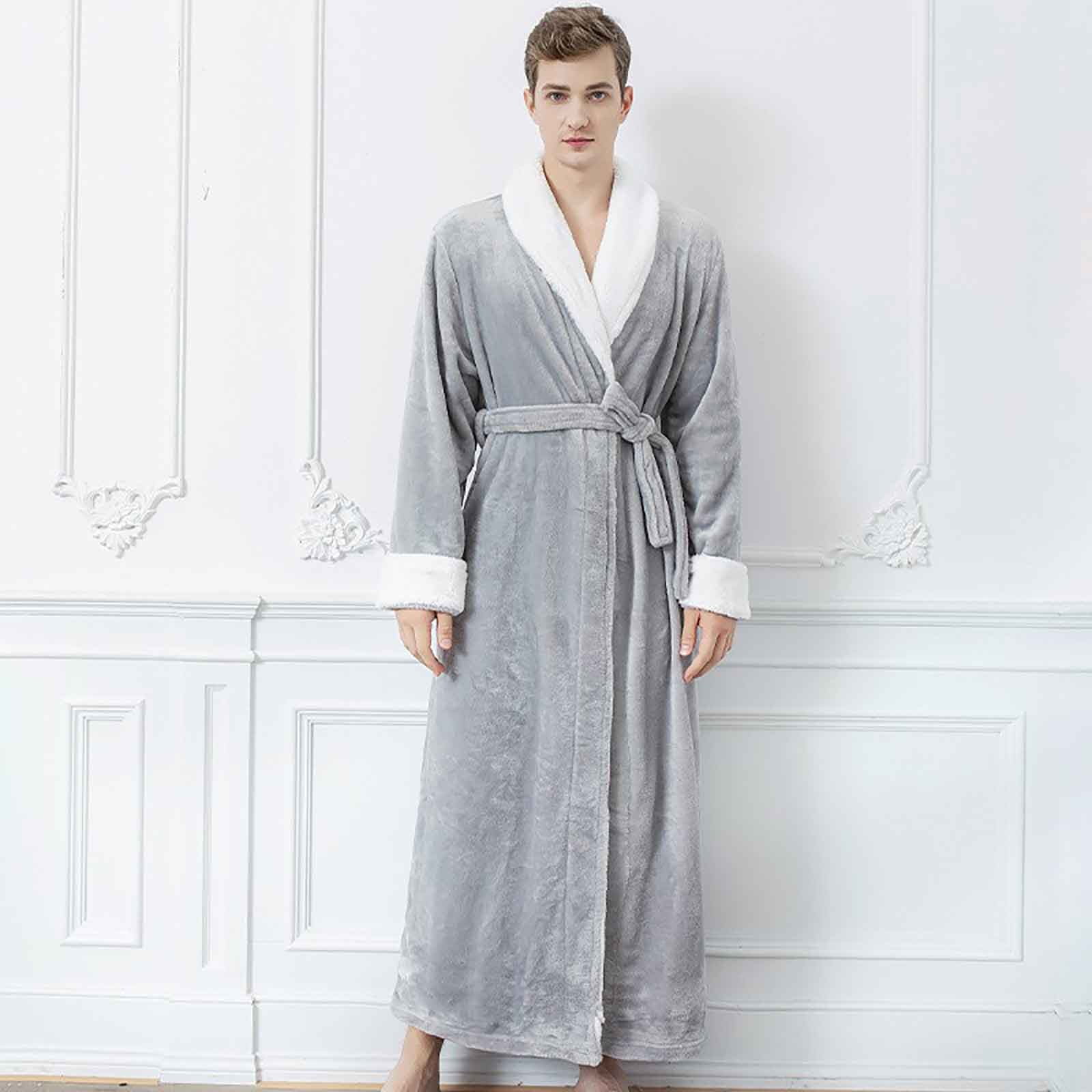 Miluxas Mens Long Robe Soft Warm Fleece Plush Bathrobe Men Sleepwear ...