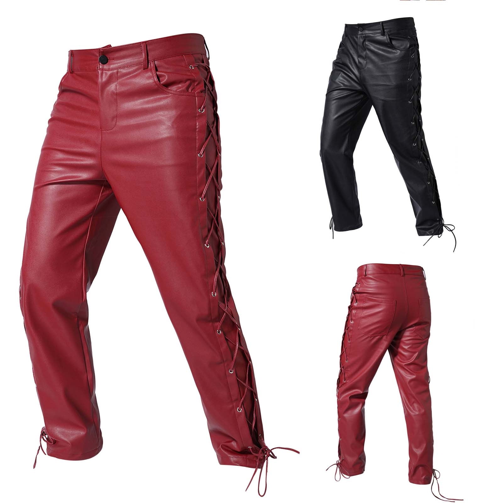 Miluxas Mens Motorcycle Black Leather Pants Jeans Style Motorcycle ...